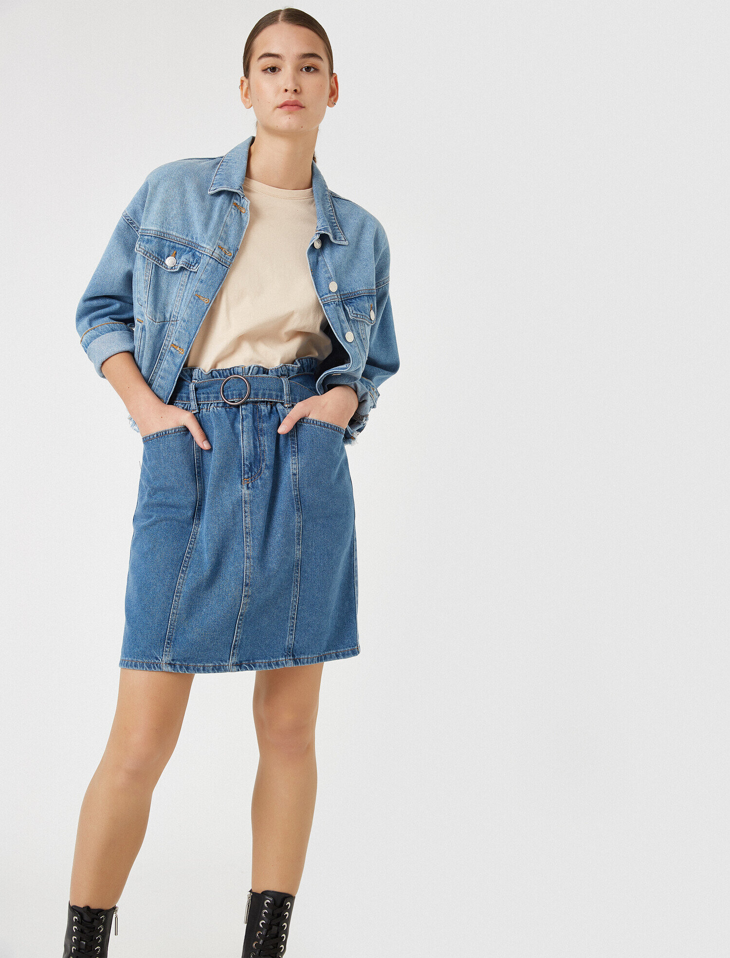 Lacivert Kadın Kemerli Mini Kot Etek 1KAK77022MD | Koton