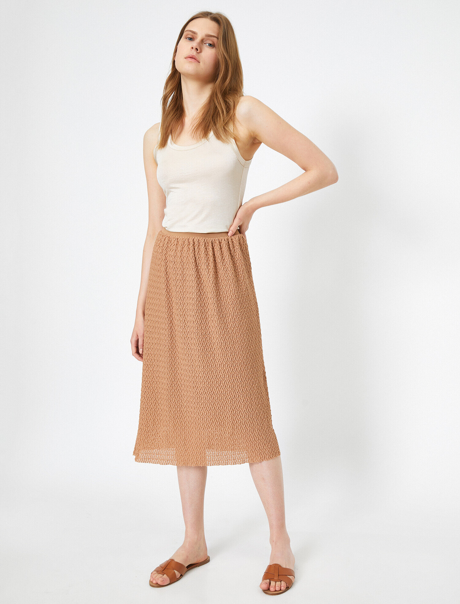 Kahve Kadın Normal Bel Rahat Kesim Midi Etek 0YAK78446CK | Koton