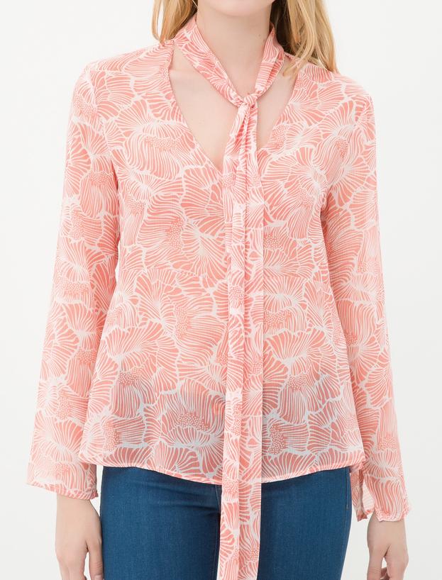 Turuncu Kadın Yakası Bağlamalı Bluz 6YAK62873CW | Koton