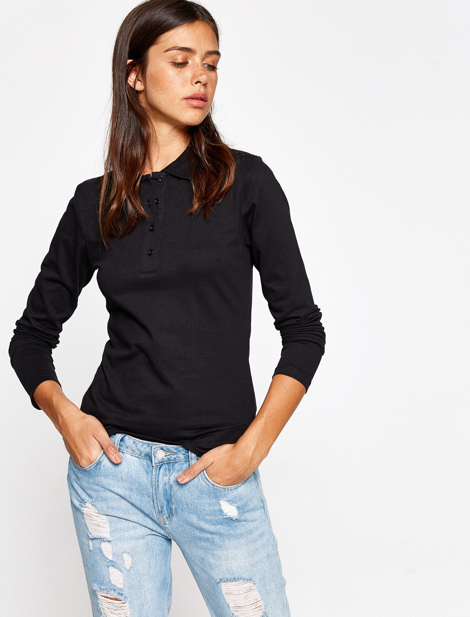 Siyah Polo Yaka Tişört 8KAL11476JK | Koton