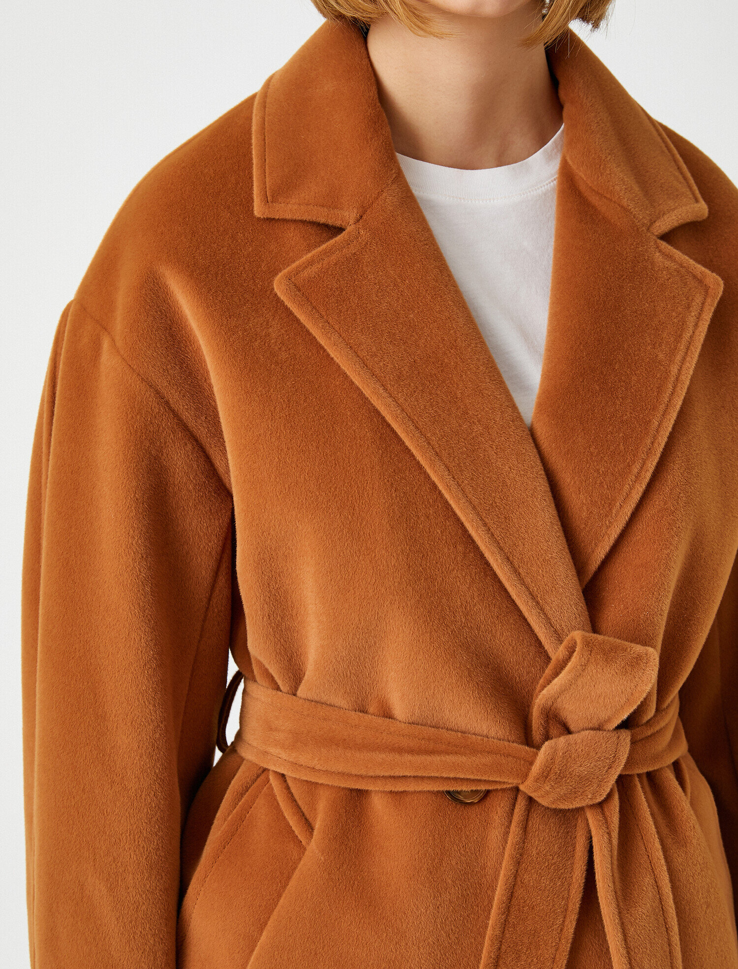 Kahve Kadın Kemer Detaylı Uzun Palto 2WAK00063EW | Koton