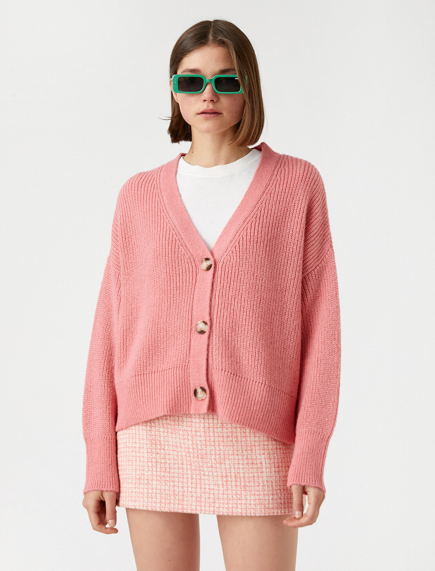 Pembe Hırka V Yaka Uzun Kollu 3WAL90066HT | Koton