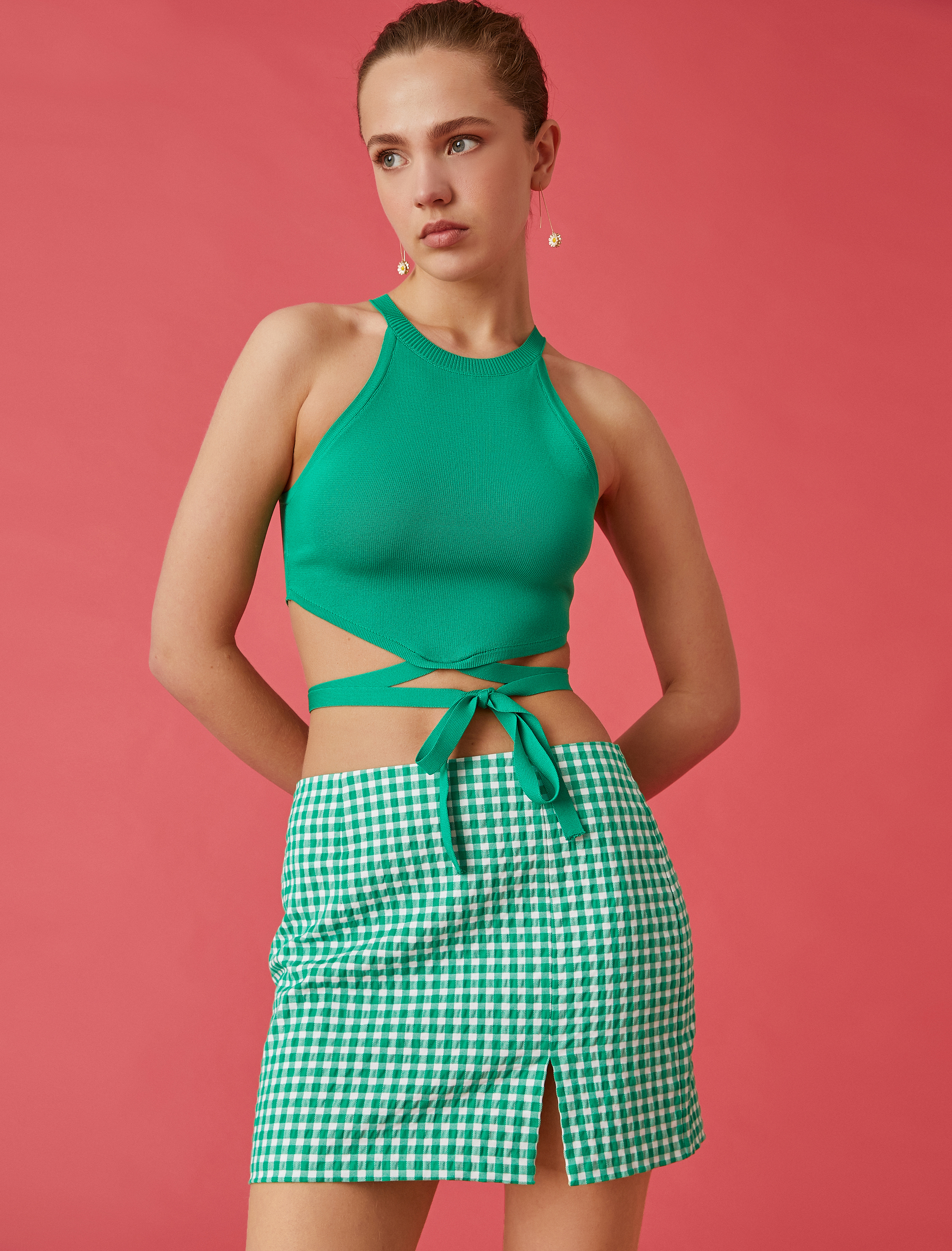 Yeşil Kadın Mini Etek Yırtmaç Detaylı 2SAK70091EW | Koton