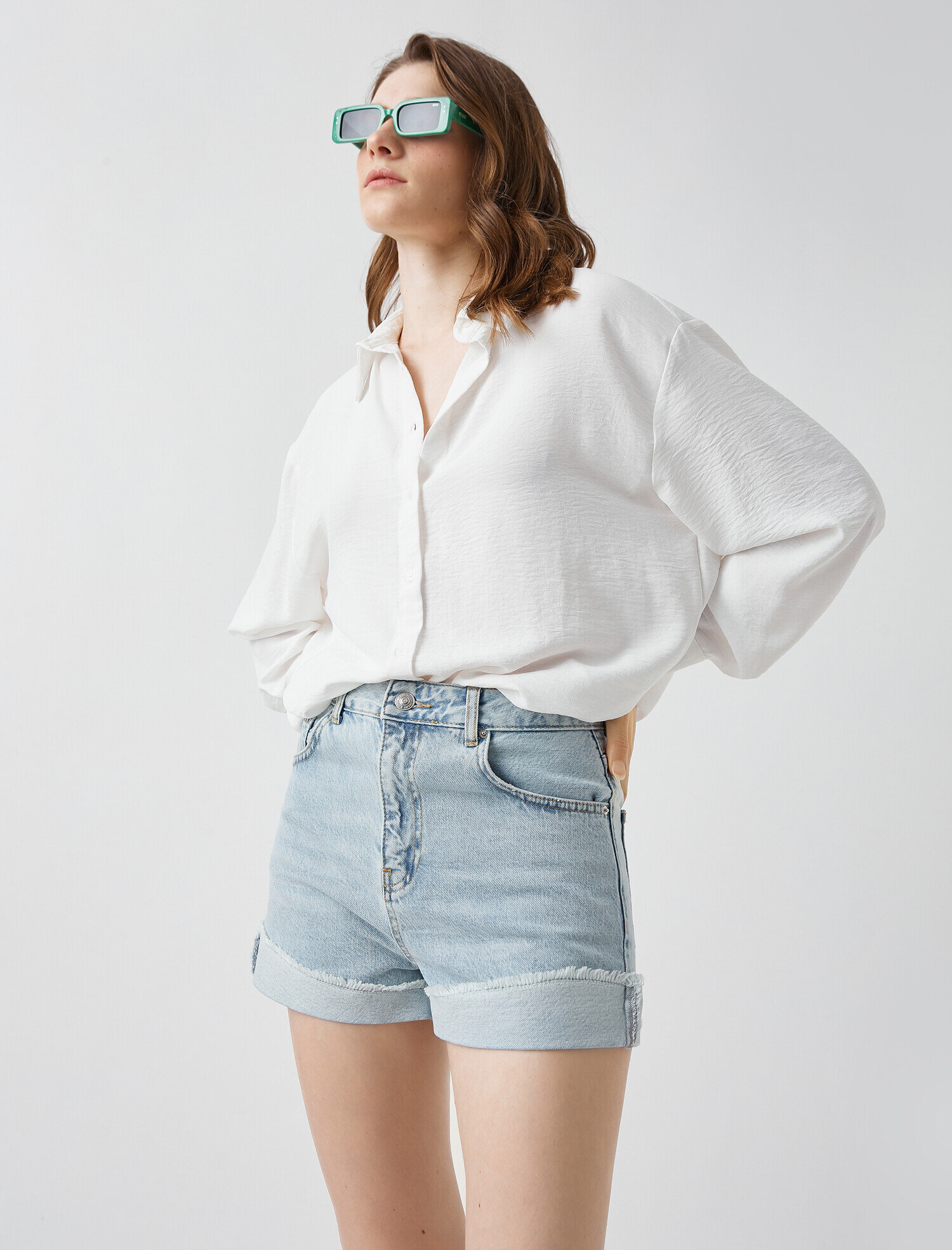 Ekru Kadın Oversize Gömlek Uzun Balon Kollu 2SAK60260PW | Koton