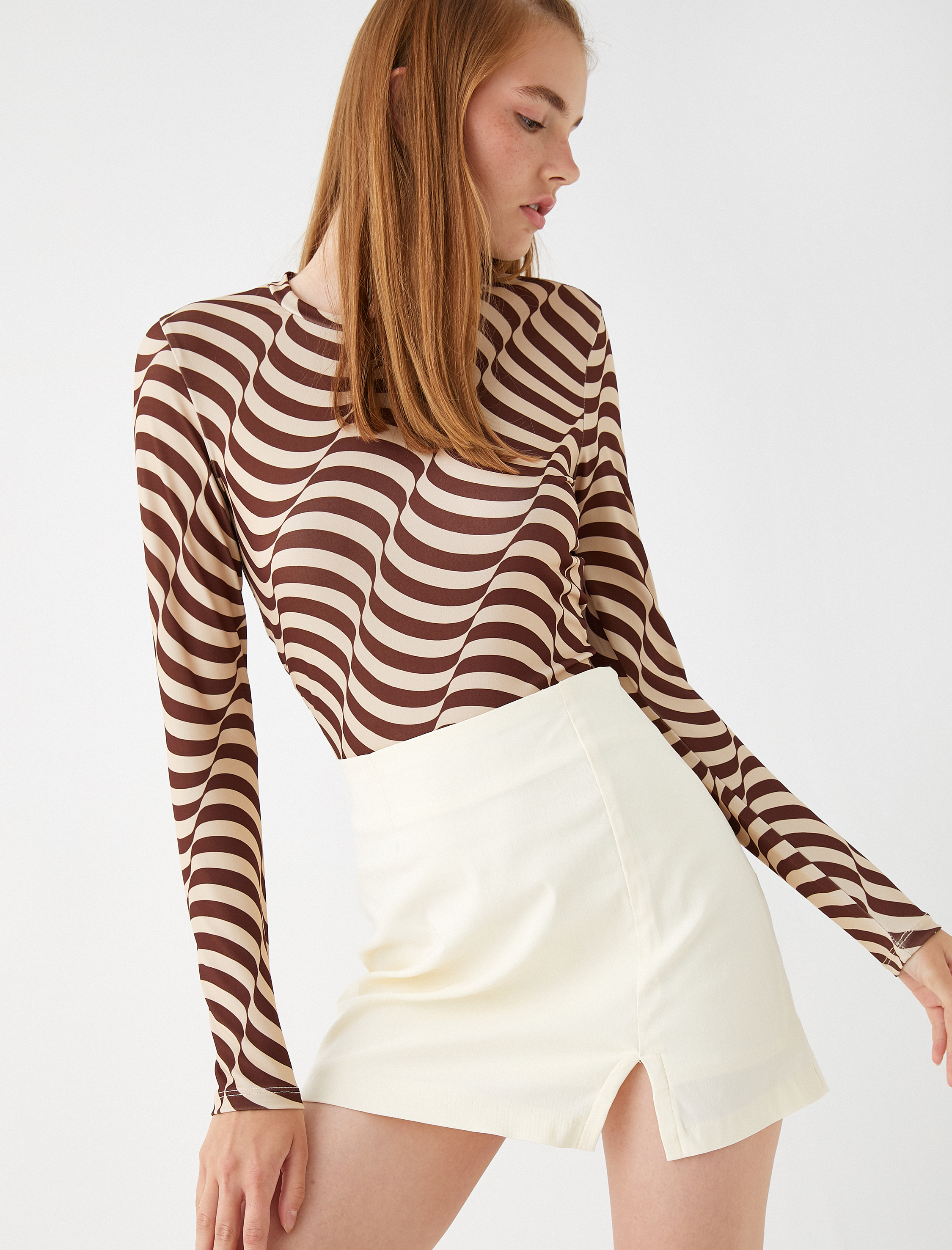 Ekru Yırtmaç Detaylı Mini Etek 2SAL70042IW | Koton