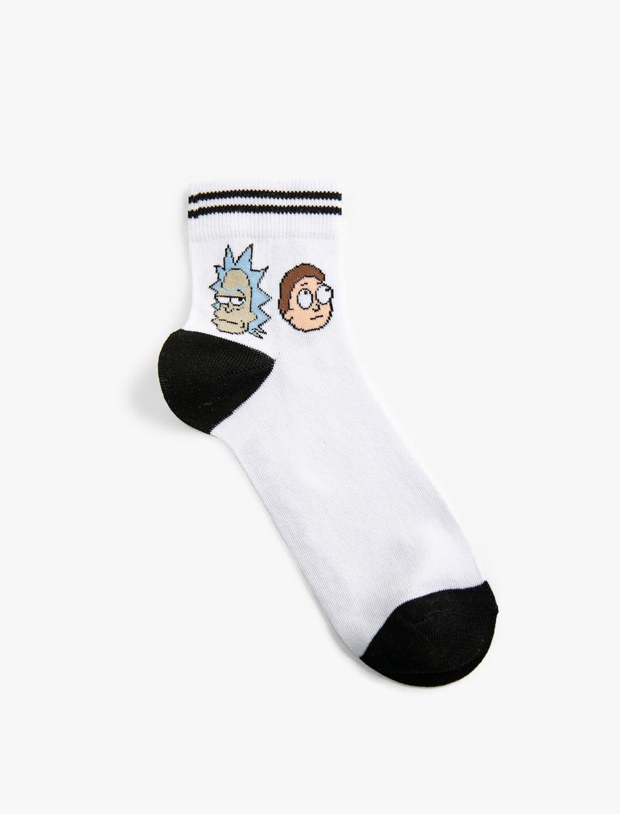 Beyaz Erkek Rick and Morty Soket Çorap Lisanslı Baskılı 3SAM80072AA | Koton