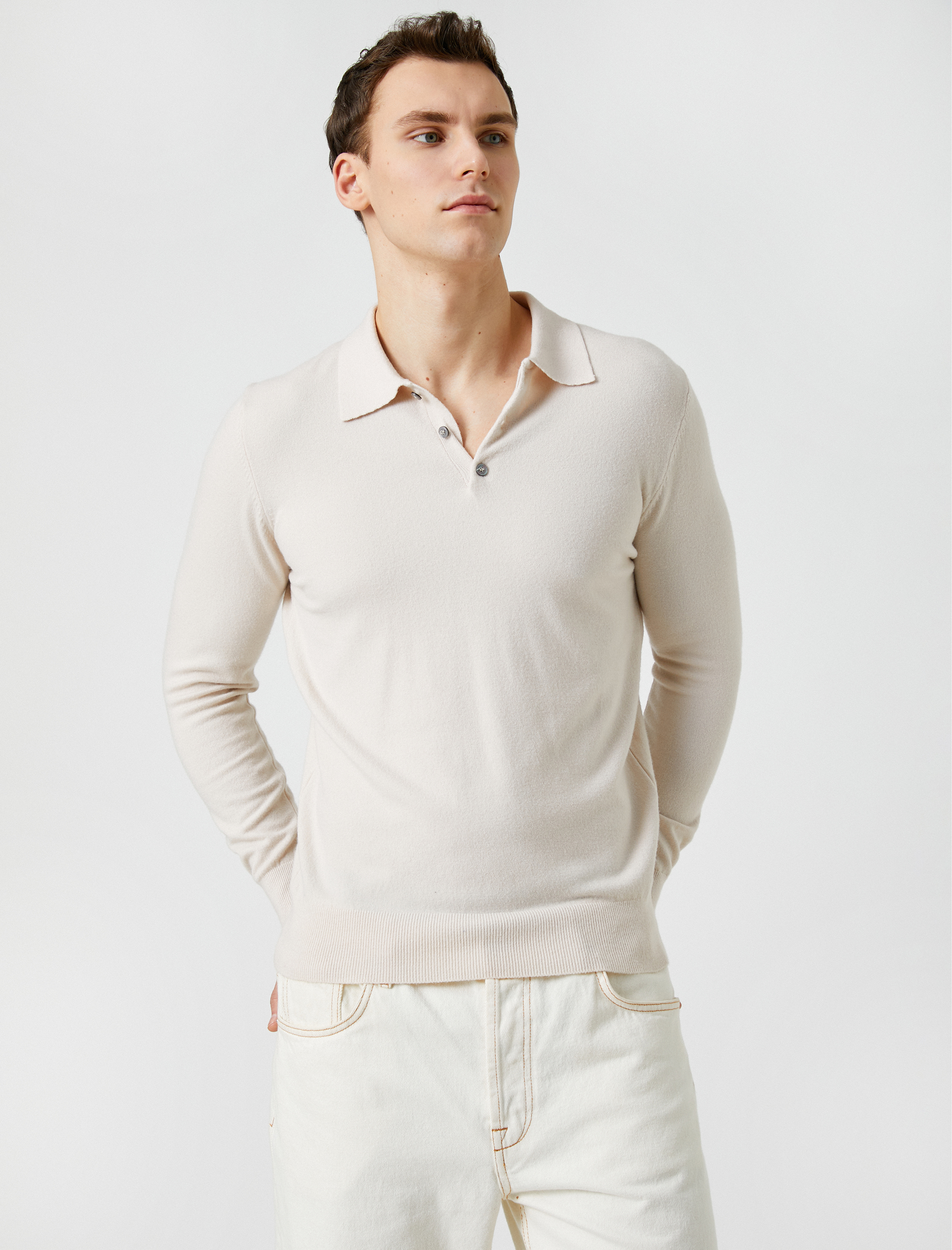 Gri Erkek Basic Polo Kazak Düğmeli Uzun Kollu 3WAM70116HT | Koton