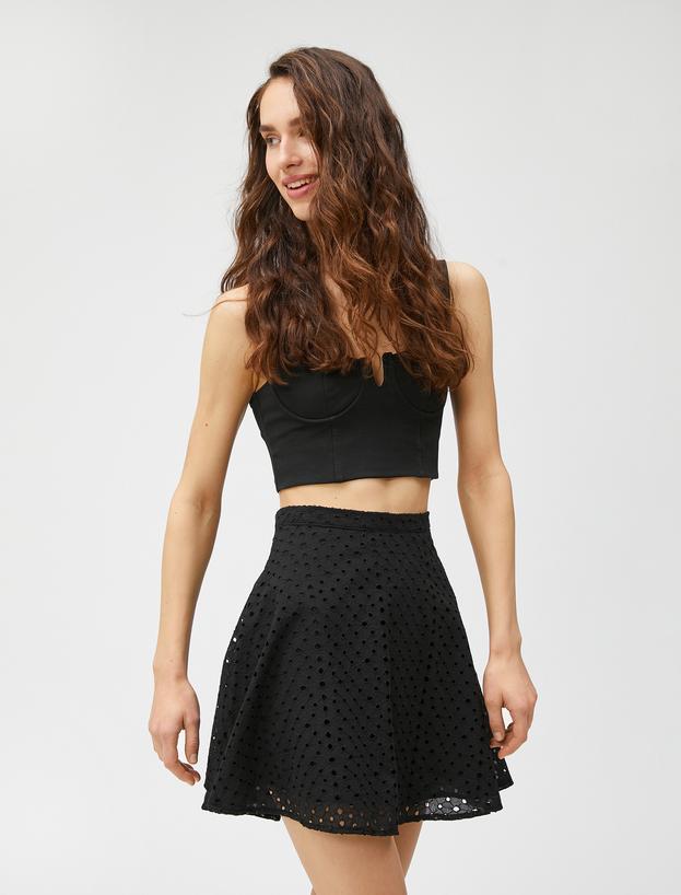 Siyah Mini Etek Fisto Volanlı Astarlı 3SAL70003IW | Koton