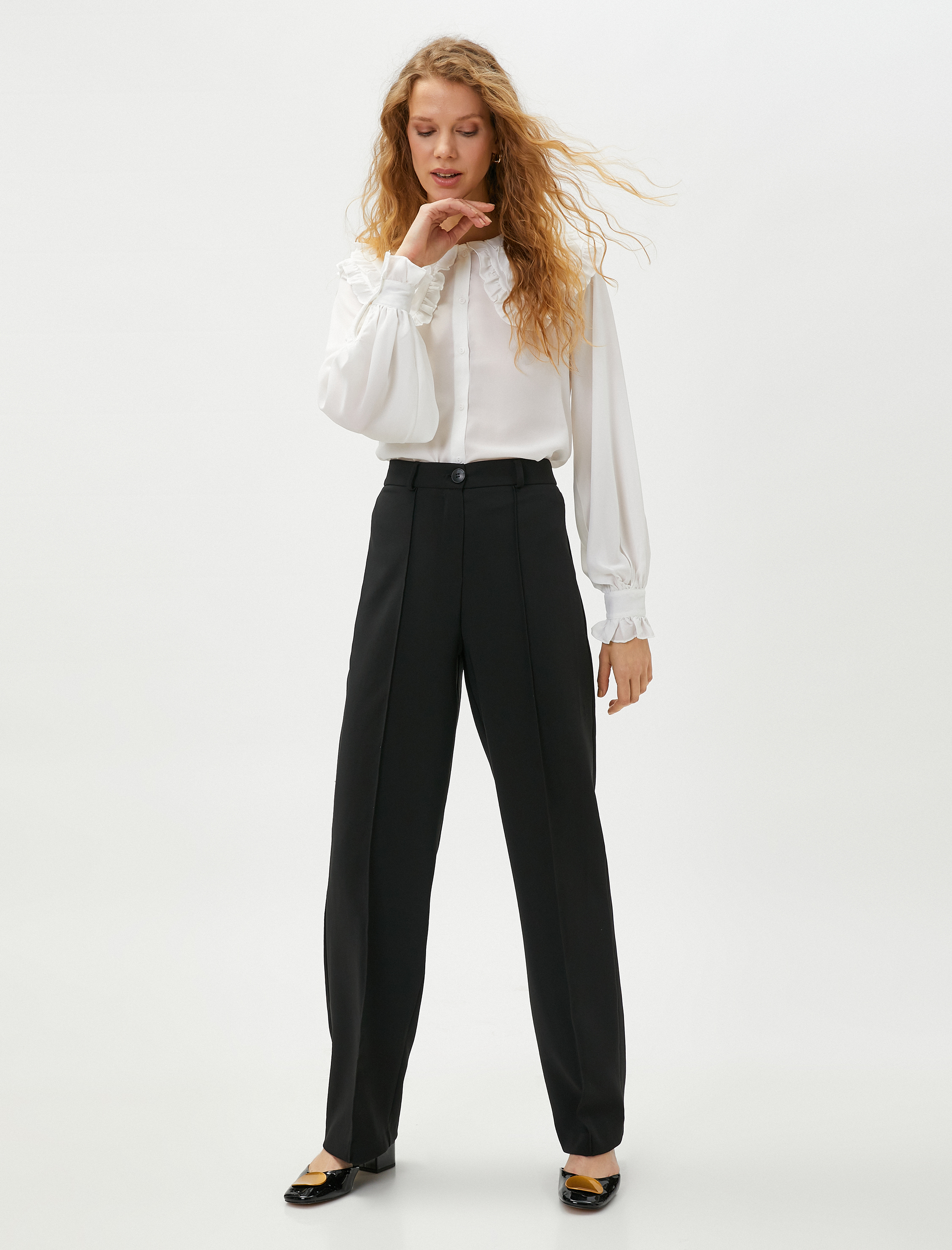 Ekru Kadın Fırfırlı Yaka Gömlek Uzun Kollu 3WAK60112CW | Koton