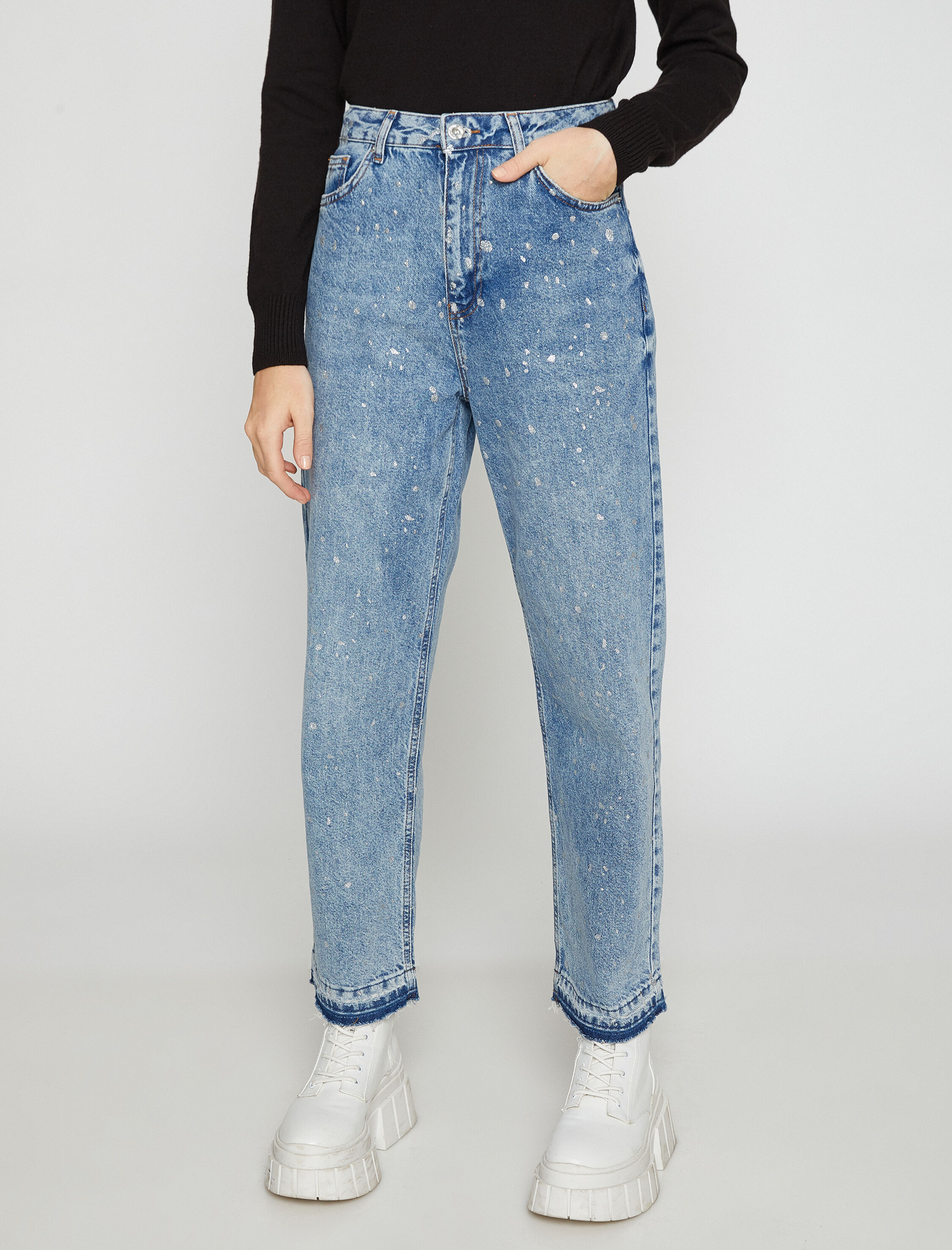 Mavi Kadın Yüksek Bel Kot Pantolon Düz Paça - Nora Jean 3WAL40244MD | Koton