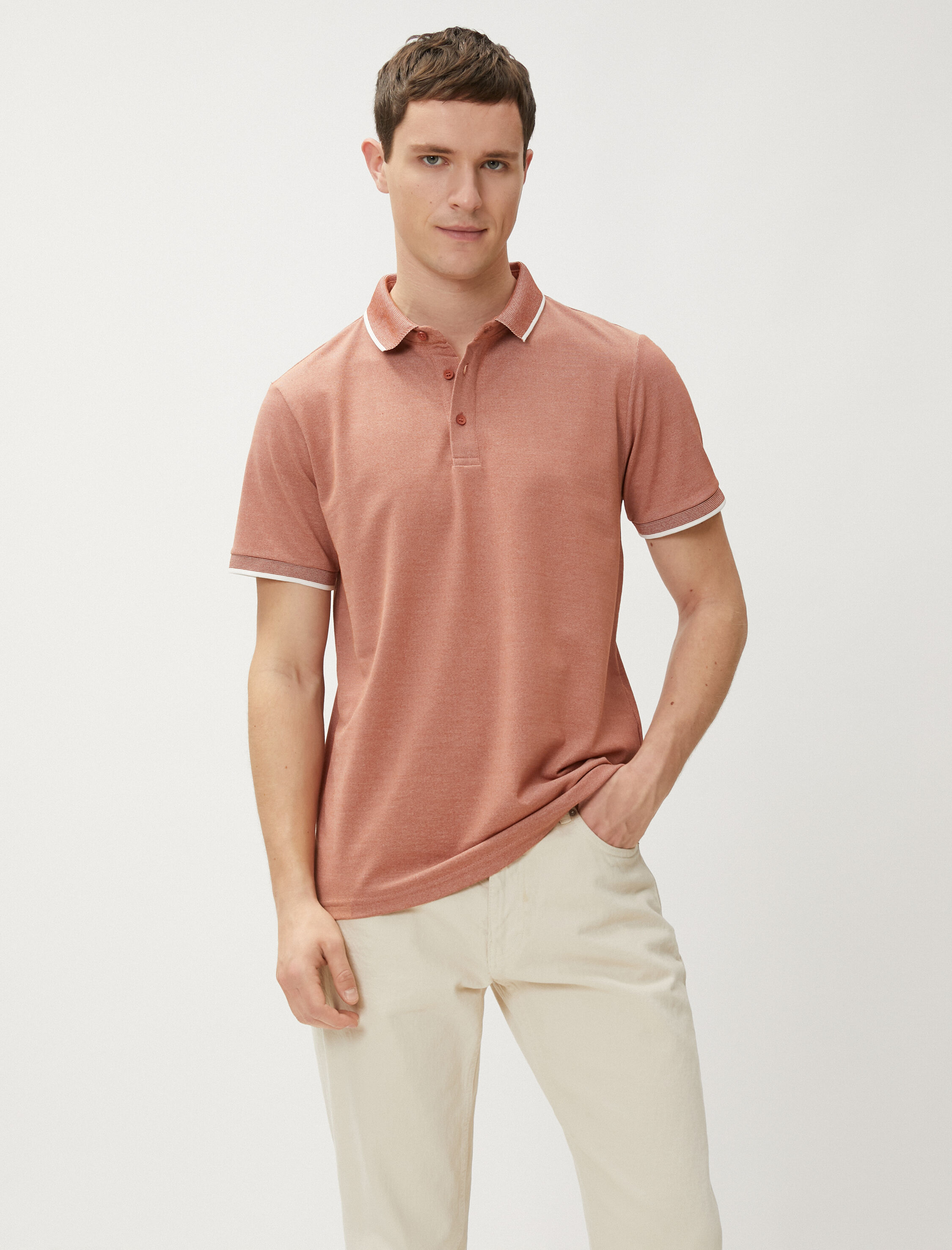 Kahve Erkek Polo Yaka Tişört Düğmeli Dar Kesim Kısa Kollu 3SAM10059MK ...