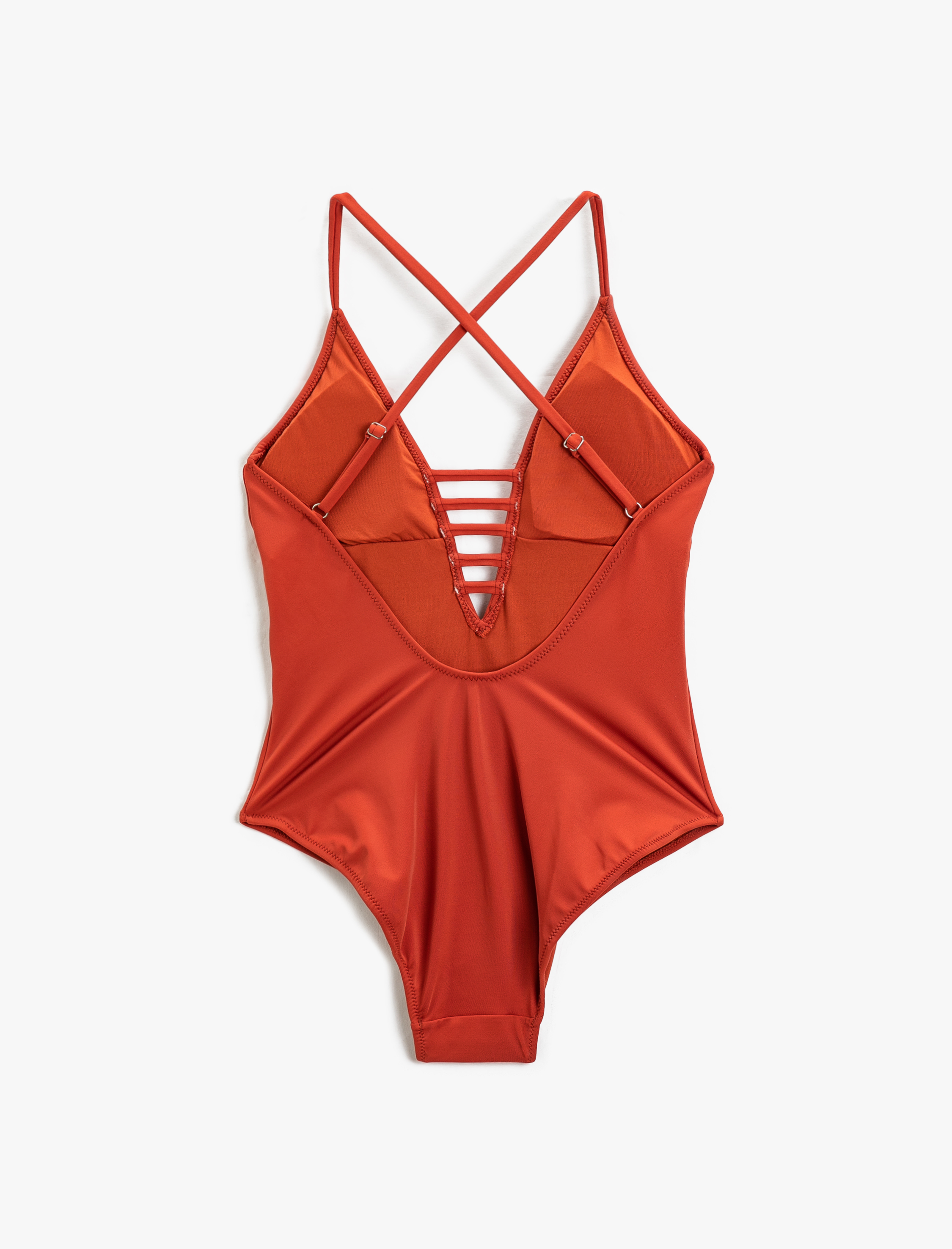 Kahve Kadın Pencere Detaylı Mayo Derin V Yaka İnce Askılı Kaplı ...