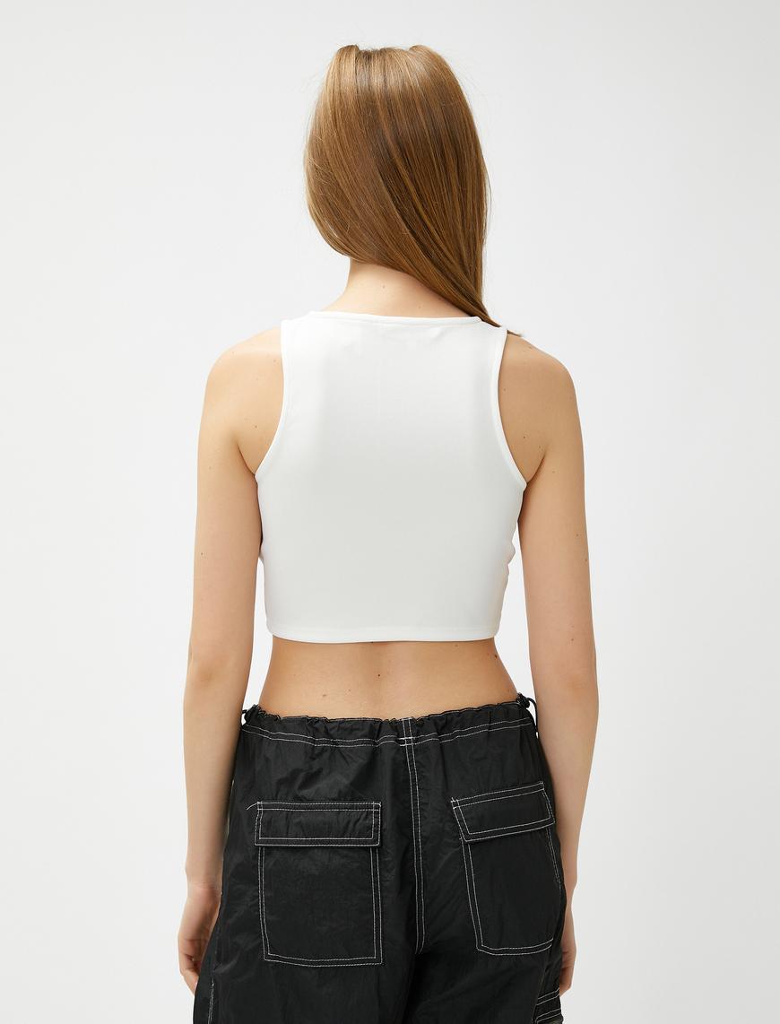 Ekru Basic Atlet Halter Yaka Nervürlü Dar Kesim 3SAL30179IK | Koton