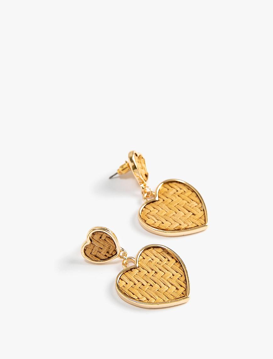 Ekru Kadın Küpe Sallantılı Kalp Şekilli Hasır Detaylı 3SAK70642AA | Koton