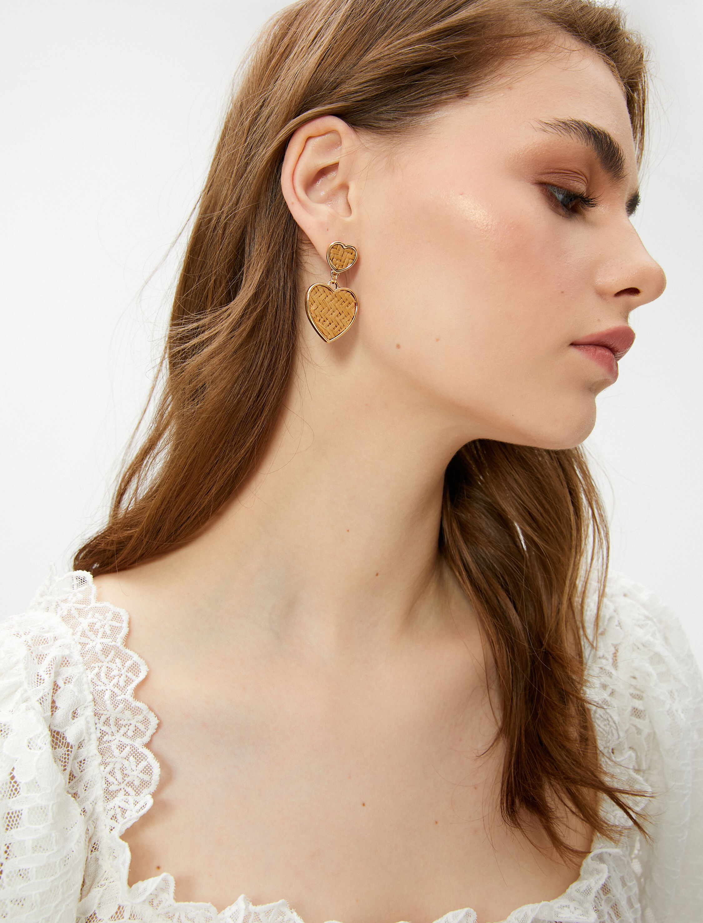 Ekru Kadın Küpe Sallantılı Kalp Şekilli Hasır Detaylı 3SAK70642AA | Koton