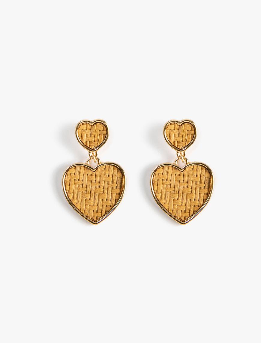 Ekru Kadın Küpe Sallantılı Kalp Şekilli Hasır Detaylı 3SAK70642AA | Koton