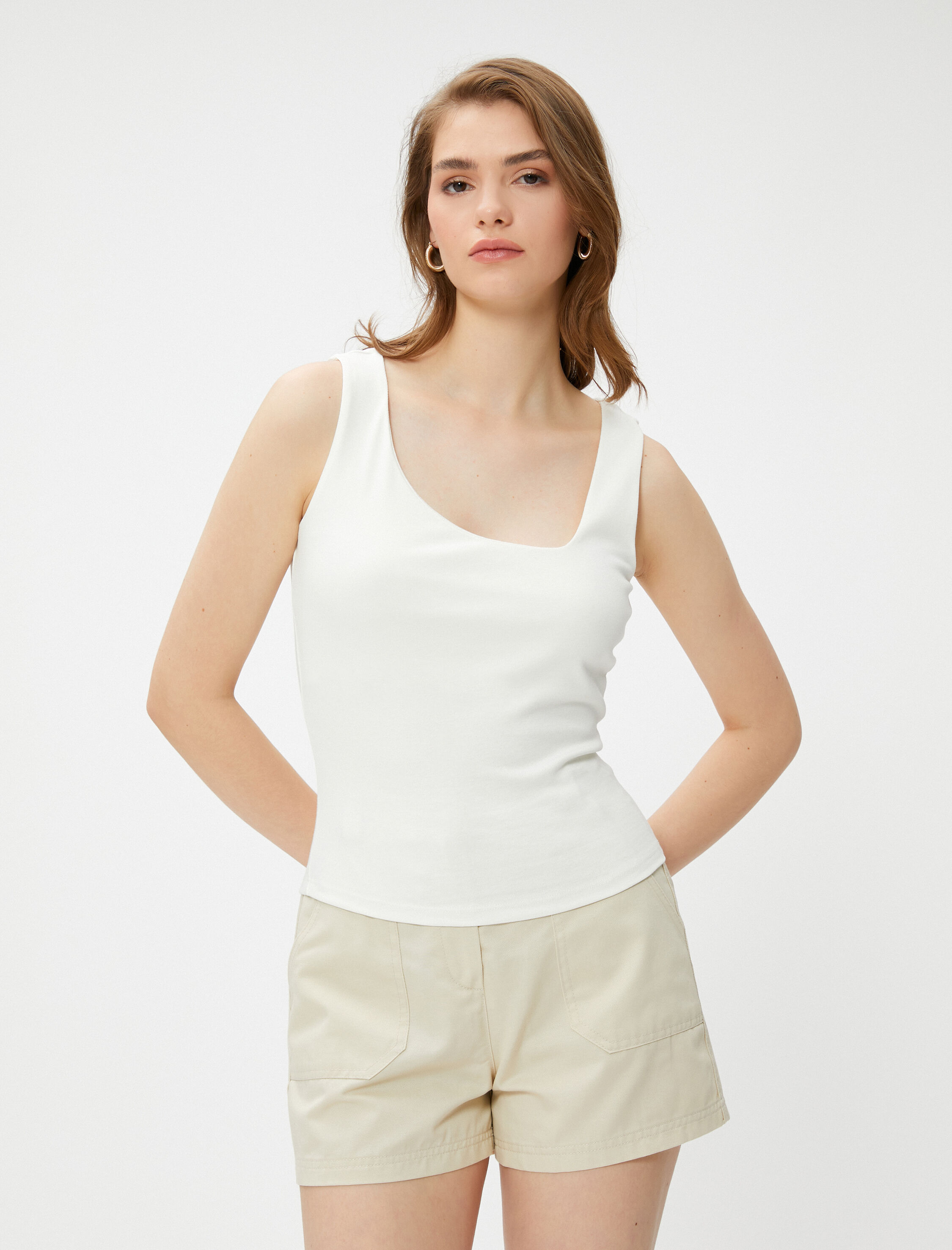 Beyaz Kadın Basic Atlet U Yaka Kolsuz 3SAK10421EK | Koton