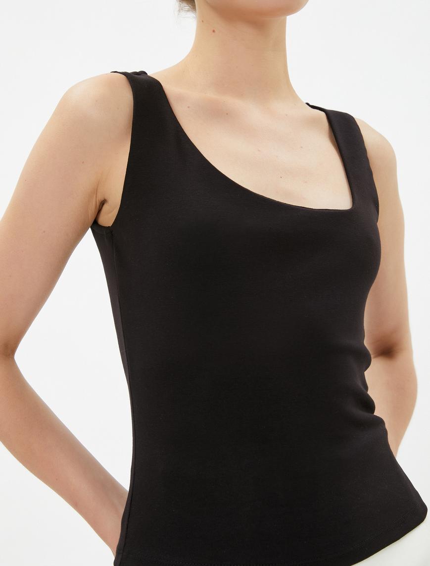 Siyah Kadın Basic Atlet U Yaka Kolsuz 3SAK10421EK | Koton