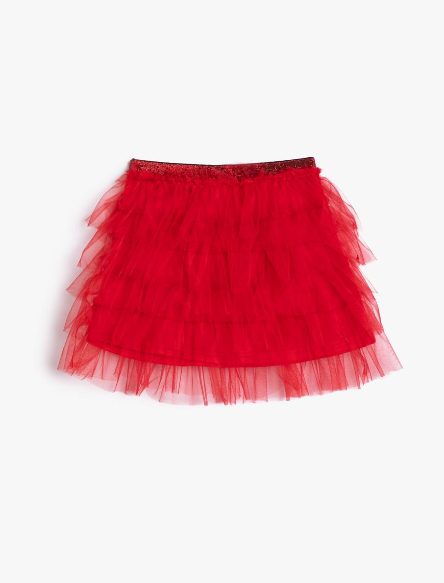 Kırmızı Kız Çocuk Mini Tütü Etek Katlı Volümlü Beli Lastikli ...