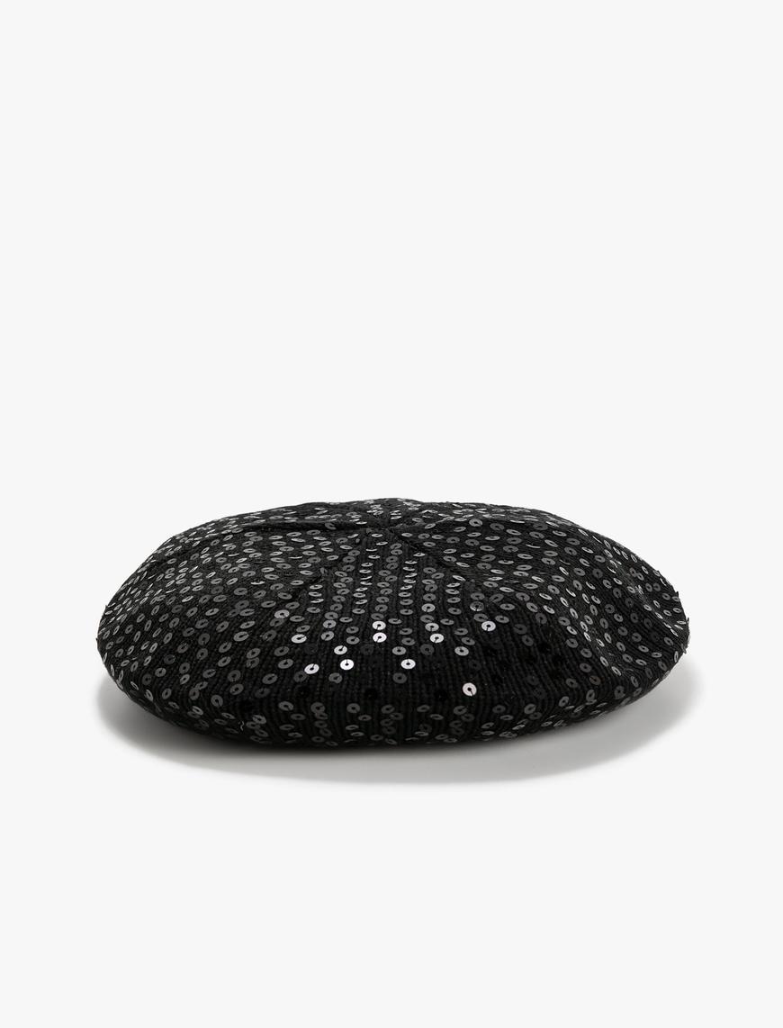 Siyah Kadın Ressam Şapka Pul Payet İşlemeli 4WAK40067AA | Koton