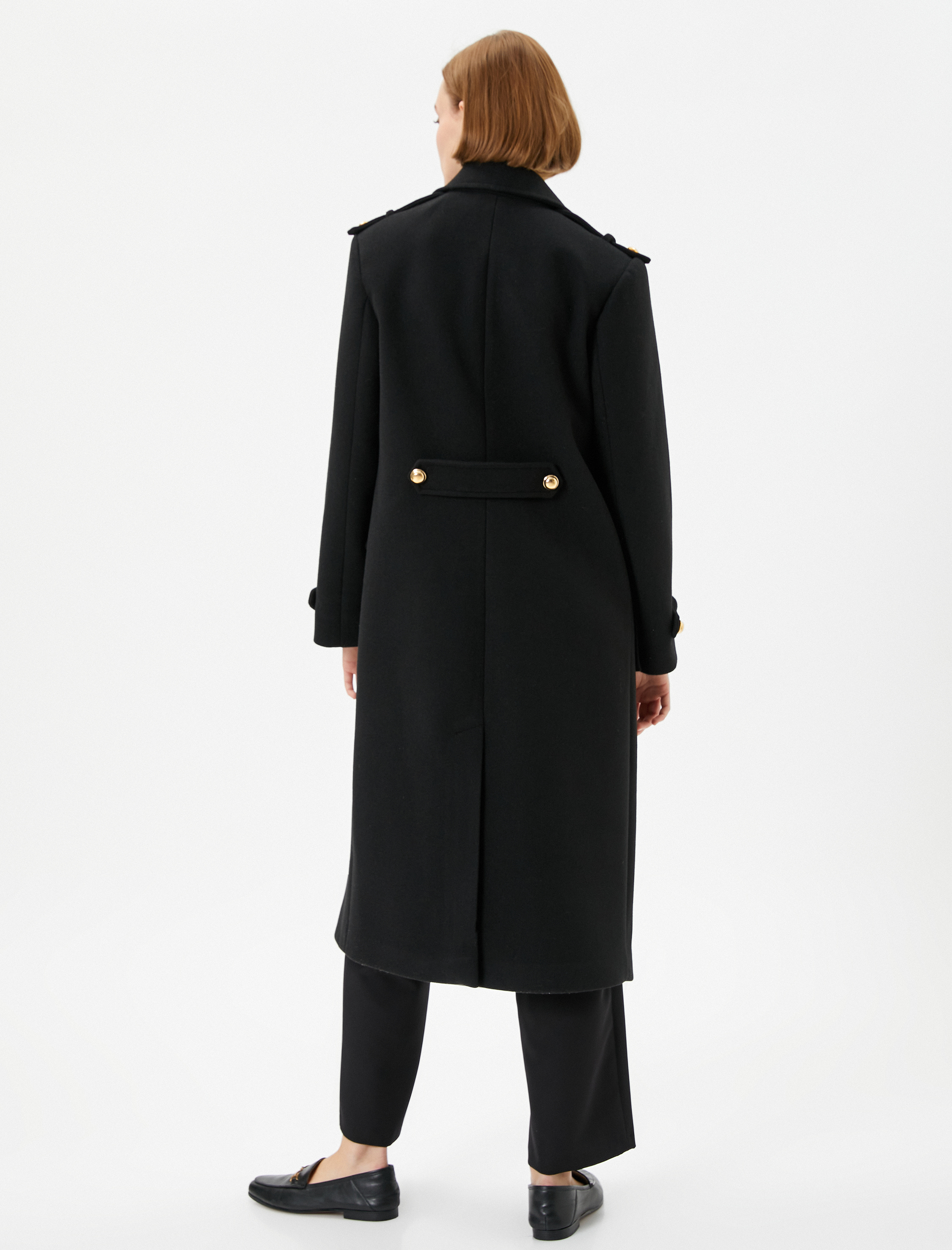 Siyah Kadın Kaşe Kaban Kruvaze Düğmeli Cepli Apolet Detaylı 4WAK00003UW ...