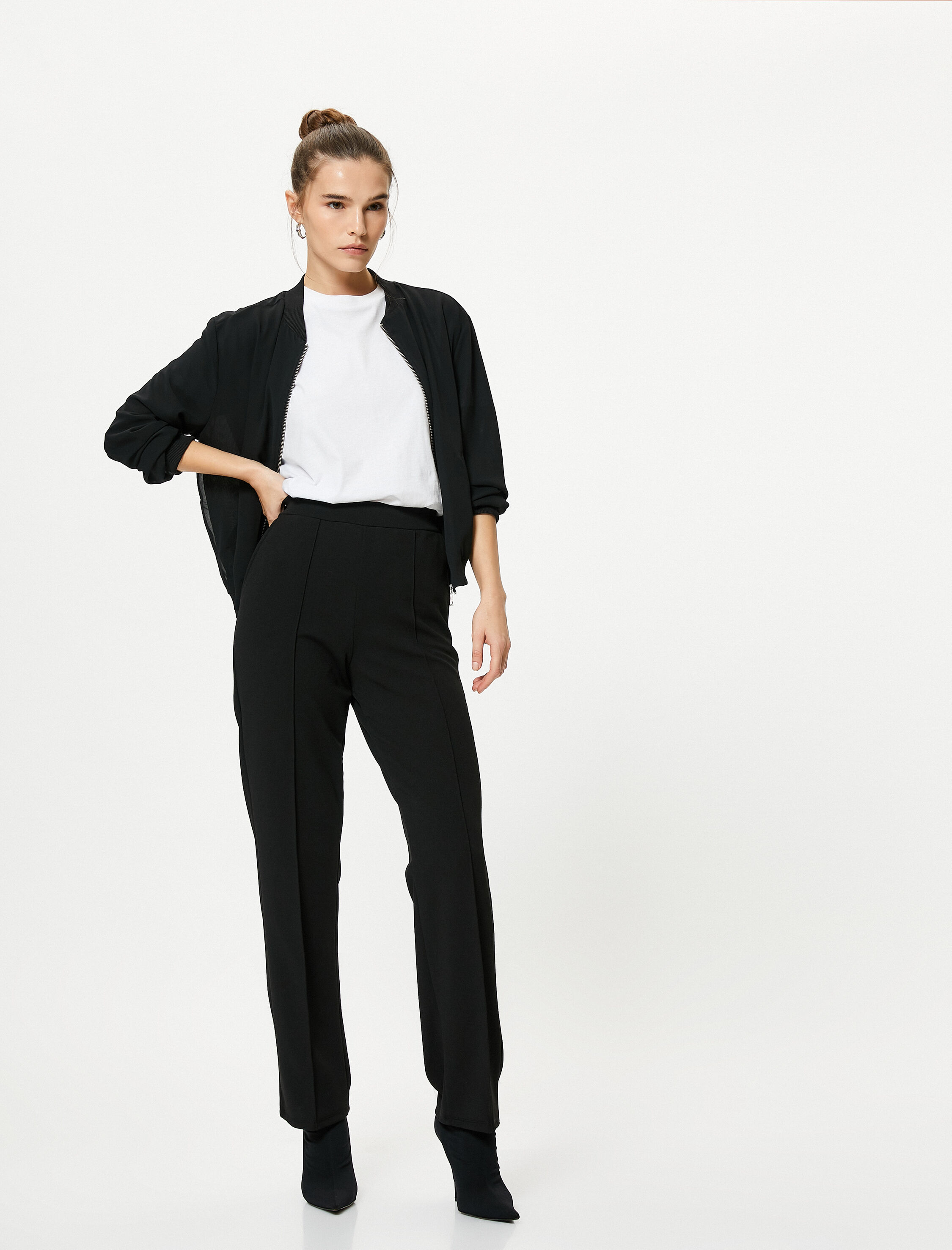 Siyah Kadın Kumaş Pantolon Düz Paça Normal Bel 4WAK40065EK | Koton