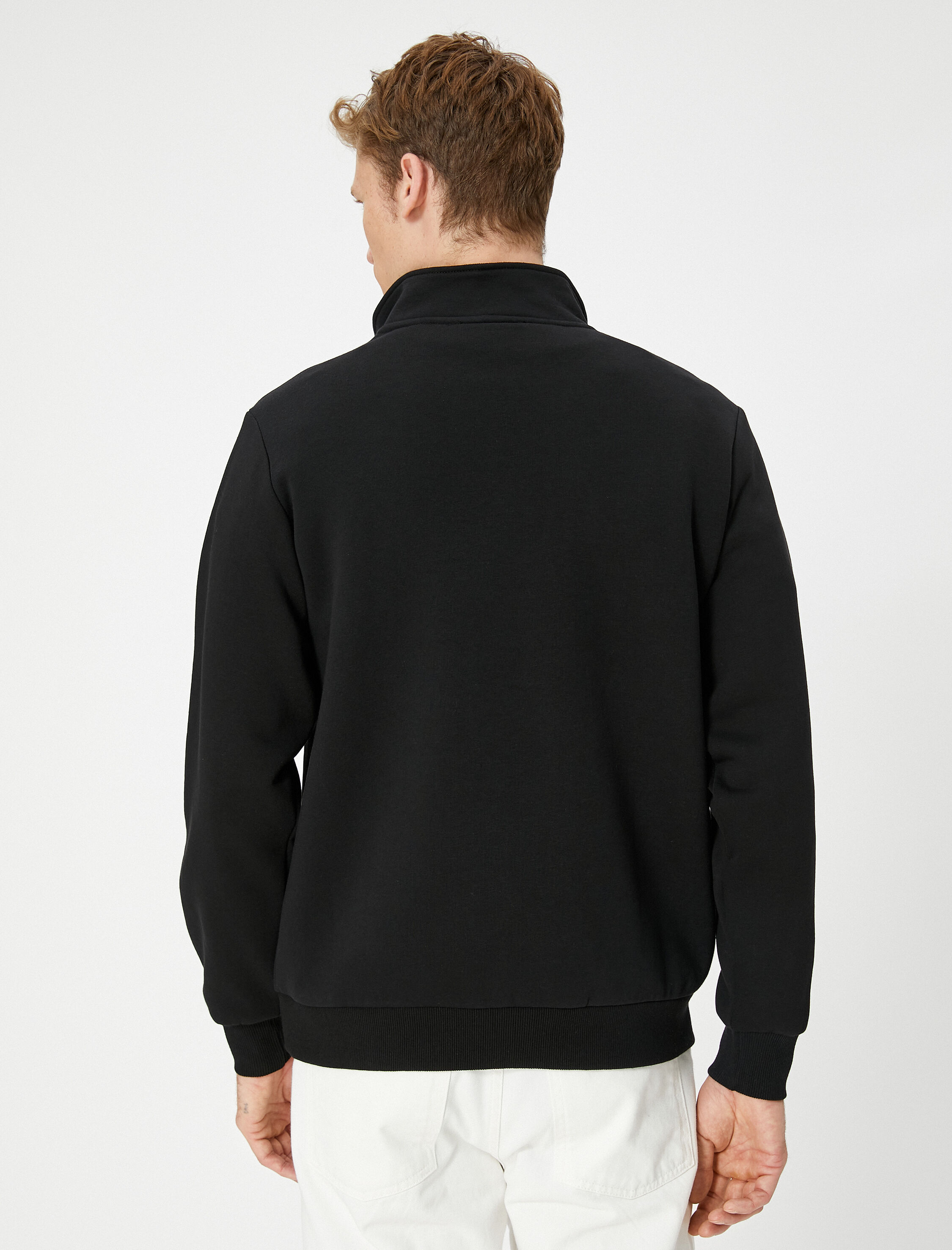 Siyah Erkek Yarım Fermuarlı Sweatshirt Dik Yaka Uzun Kollu Şardonlu 4WAM70024MK | Koton