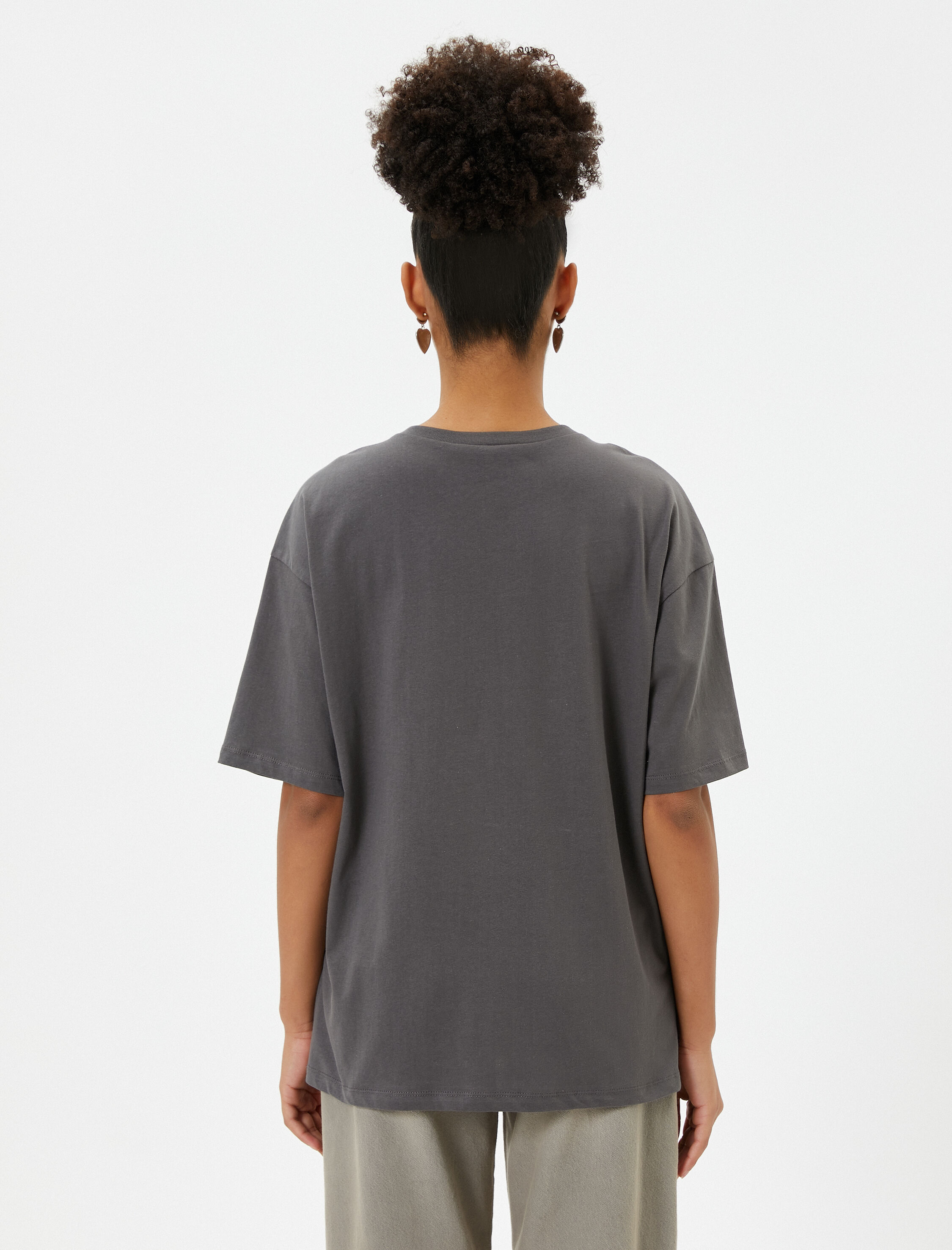 Siyah Baskılı Tişört Rahat Kalıp Kısa Kollu Bisiklet Yaka Pamuklu Soluk ...