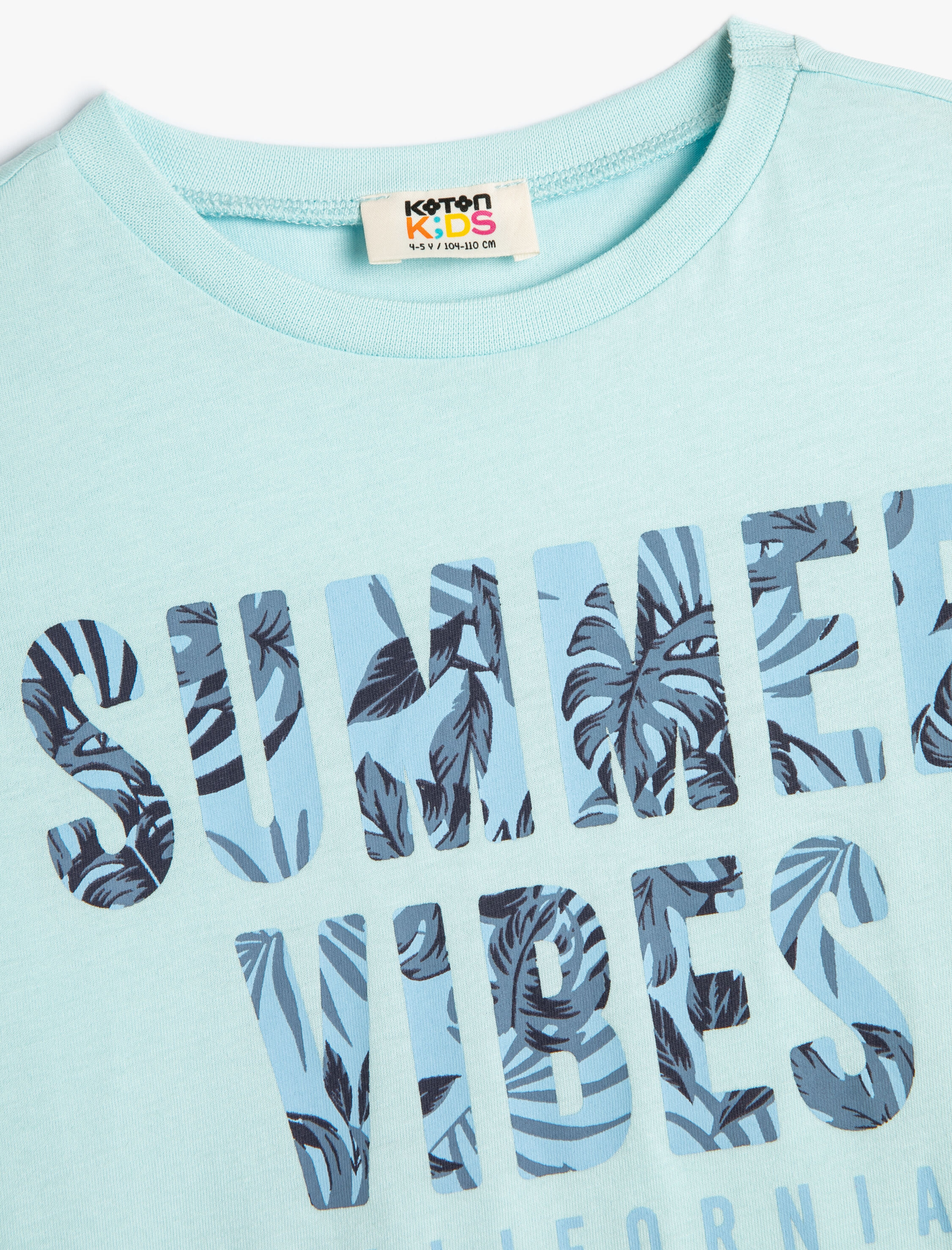 Mavi Erkek Çocuk Tişört Tropik Baskılı Kısa Kollu Bisiklet Yaka Pamuklu ...