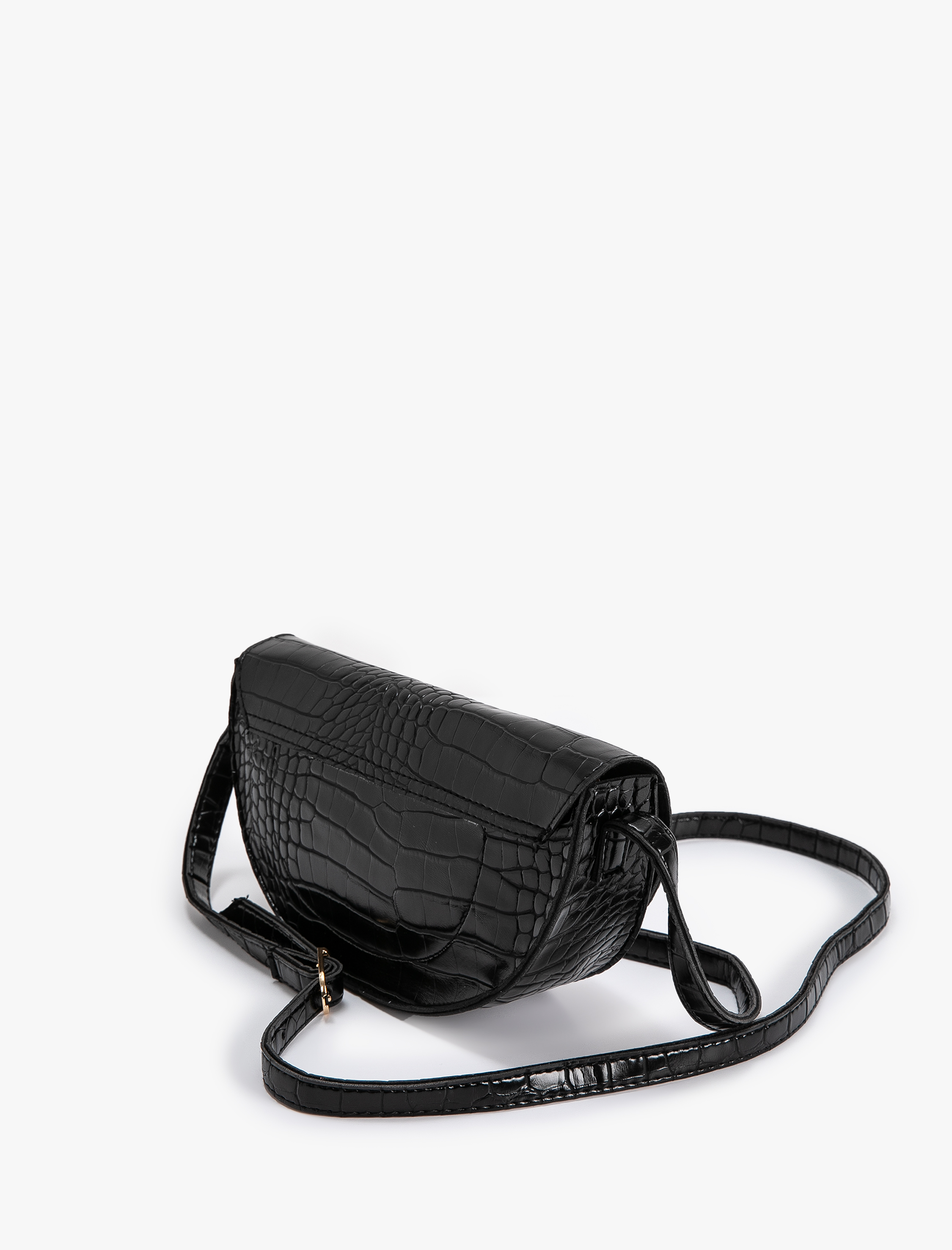 Siyah Kadın Kroko Görünümlü Mini Çapraz Çanta Geometrik Askılı ...