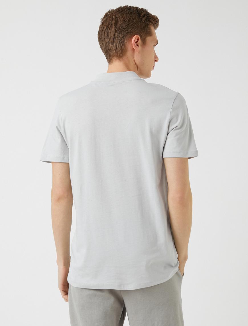 Gri Erkek Hakim Yaka Tişört Yarım Fermuarlı Kısa Kollu 2SAM10349MK | Koton