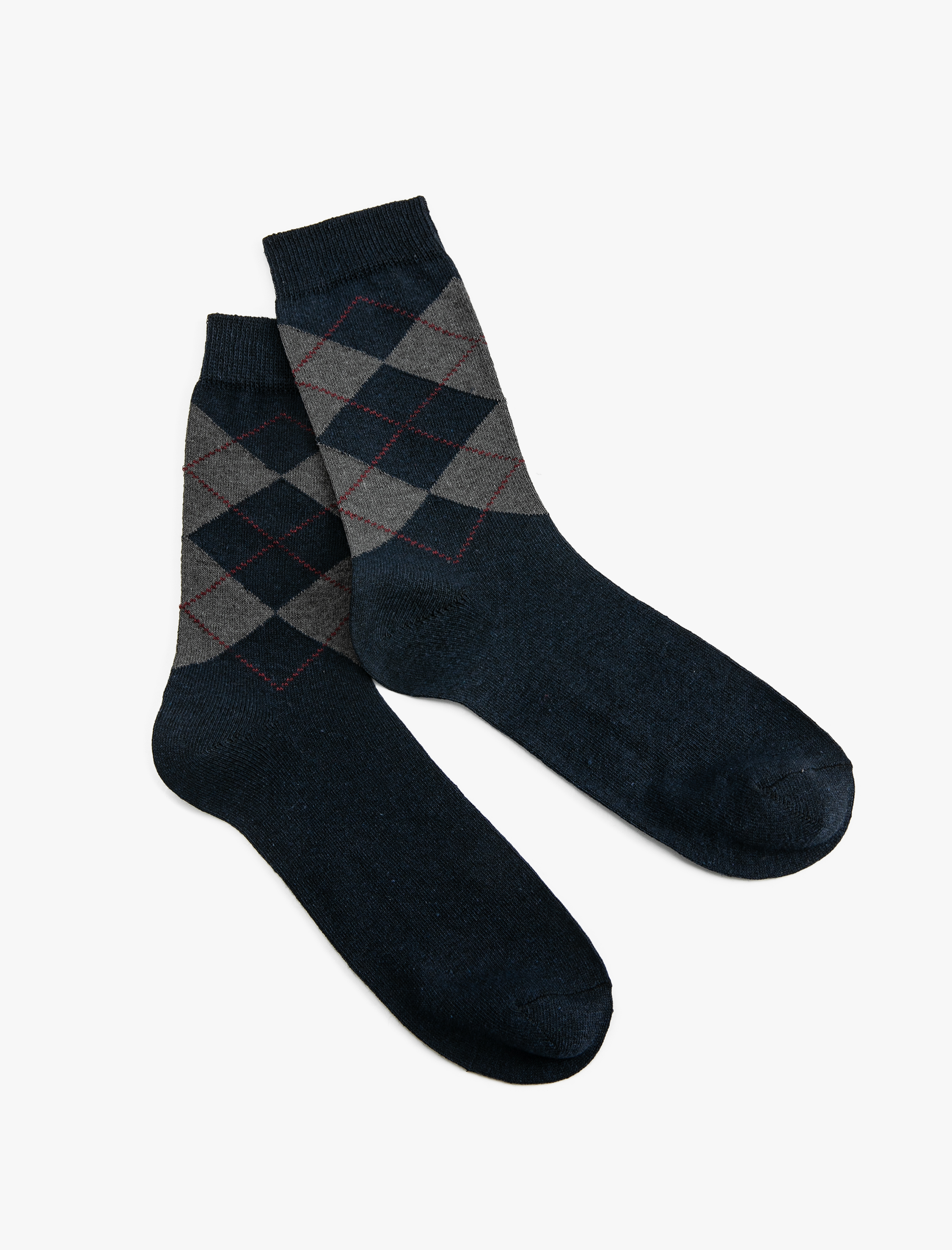 Gri Erkek Baklava Desenli Pamuk Karışımlı Soket Çorap 5WAM80293AA | Koton