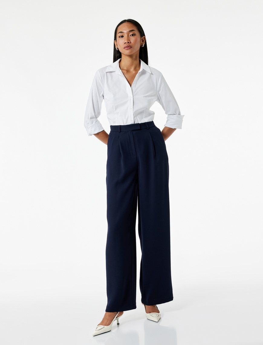Beyaz Kadın Slim Fit Düğmeli Klasik Yaka Uzun Kollu Poplin Gömlek ...