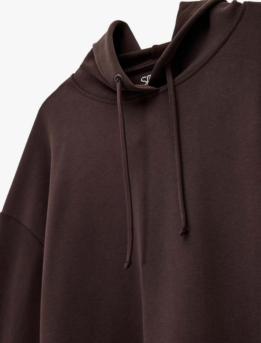 Kahve Kadın Kapüşonlu Uzun Kollu Oversize Modal Sweatshirt 6WAK10087NK ...