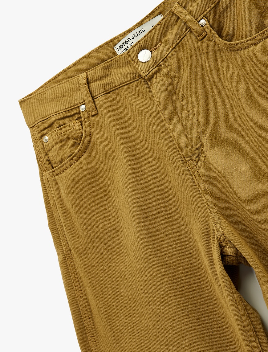 Yeşil Kadın Düz Paça Bol Kesim Düğmeli Cepli Jean Pantolon - Loose ...