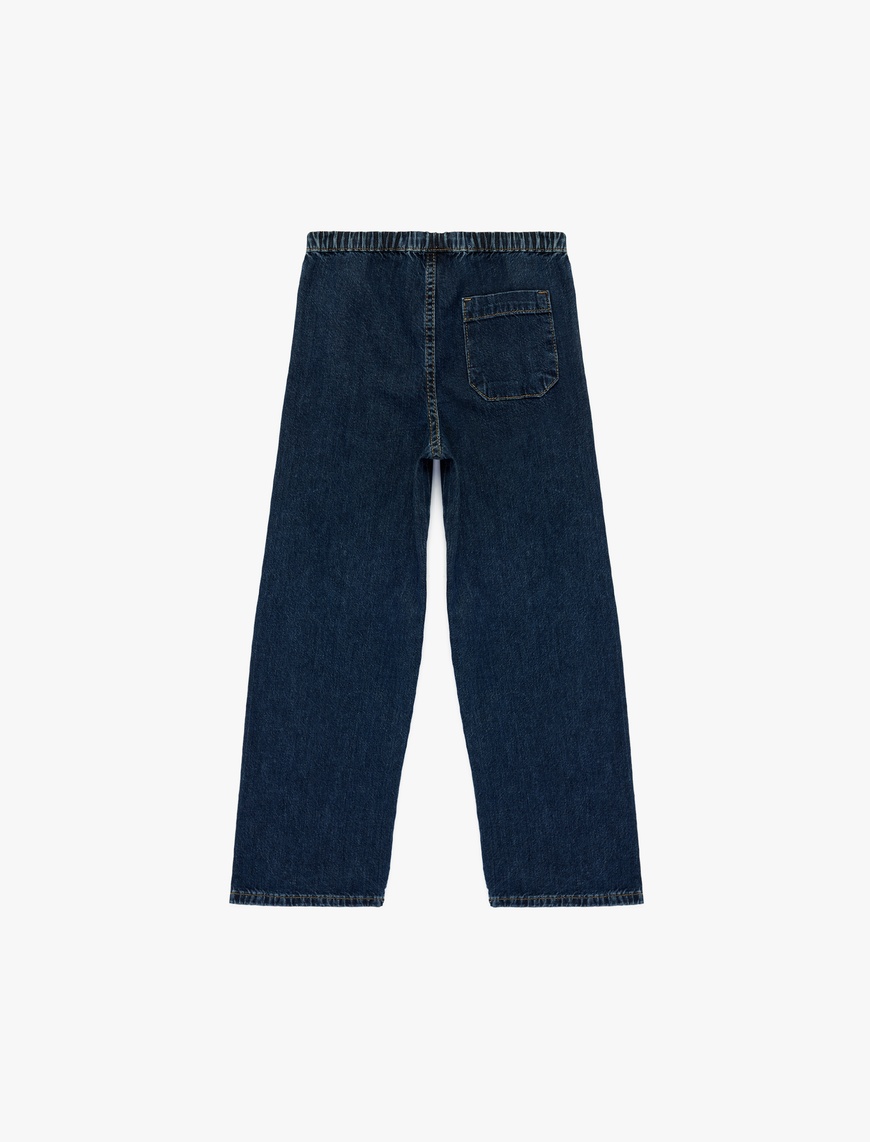 Lacivert Kız Çocuk Pamuklu Beli Bağcıklı Geniş Paça Denim Pantolon ...