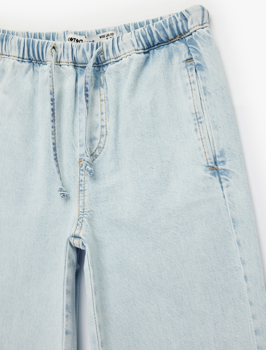Mavi Kız Çocuk Pamuklu Beli Bağcıklı Geniş Paça Denim Pantolon ...