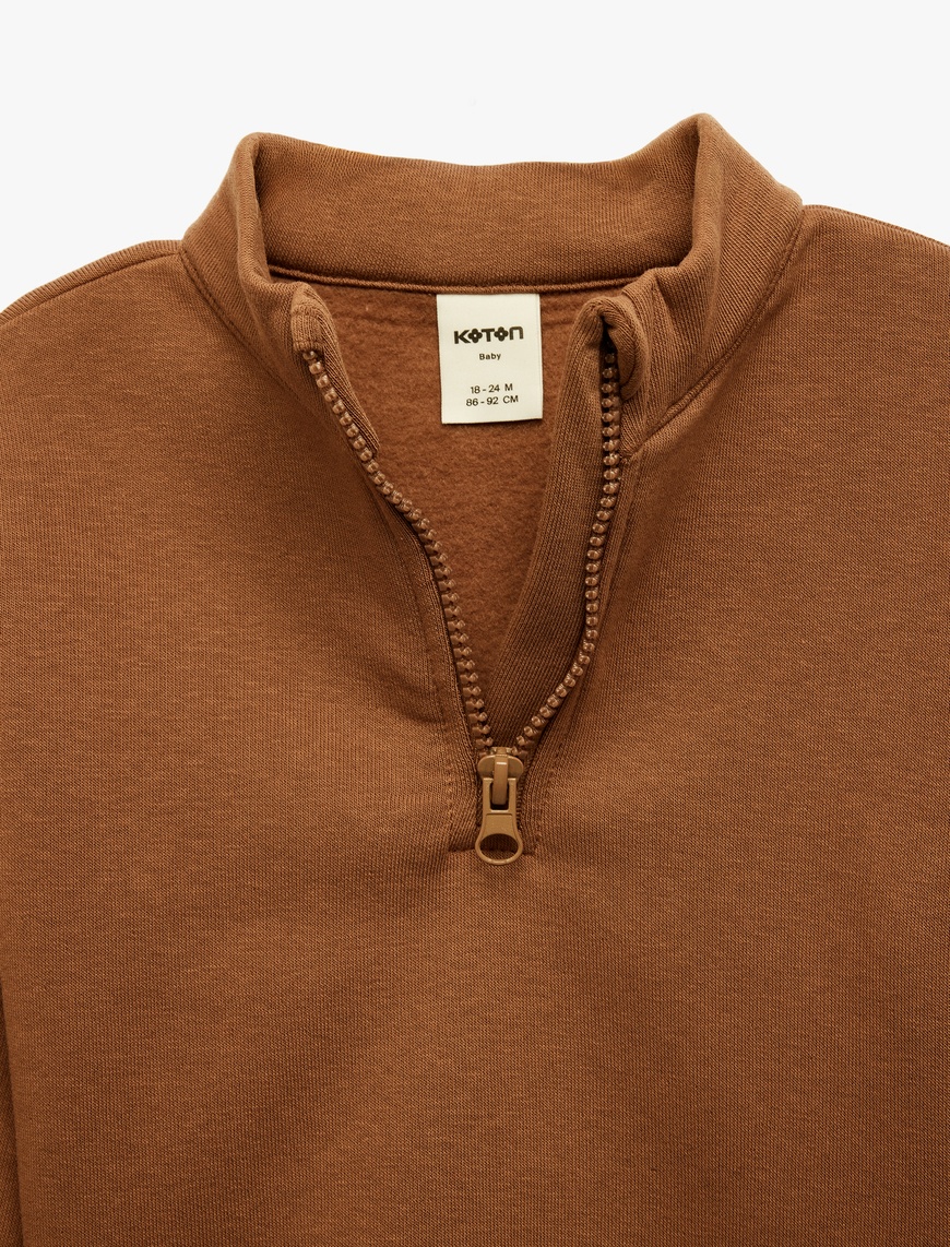 Kahve Erkek Bebek Pamuklu Uzun Kollu Yarım Fermuarlı Dik Yaka ...