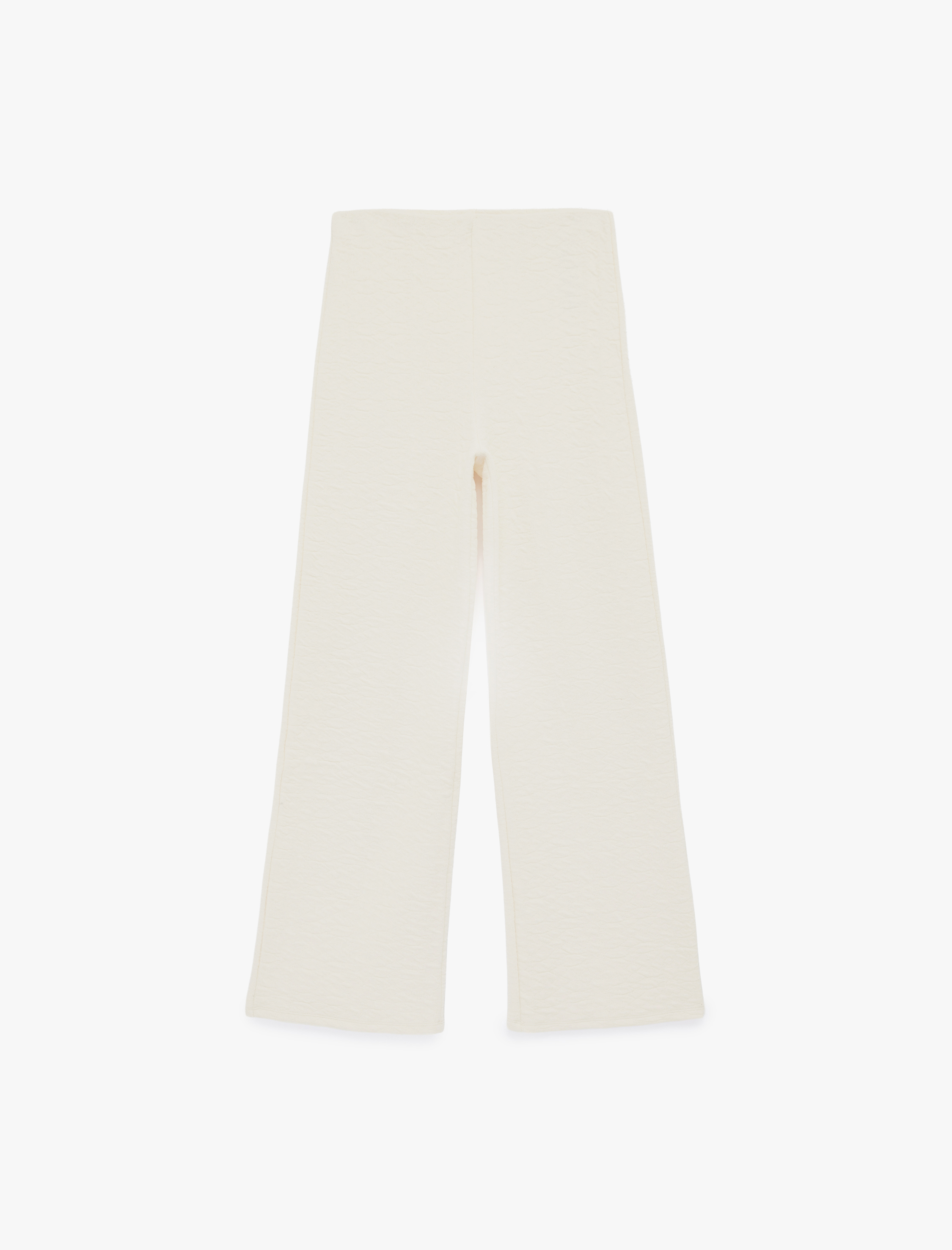 Ekru Kadın Pamuk Karışımlı Dokulu Uzun Geniş Paça Pantolon 6SAK40028EK ...