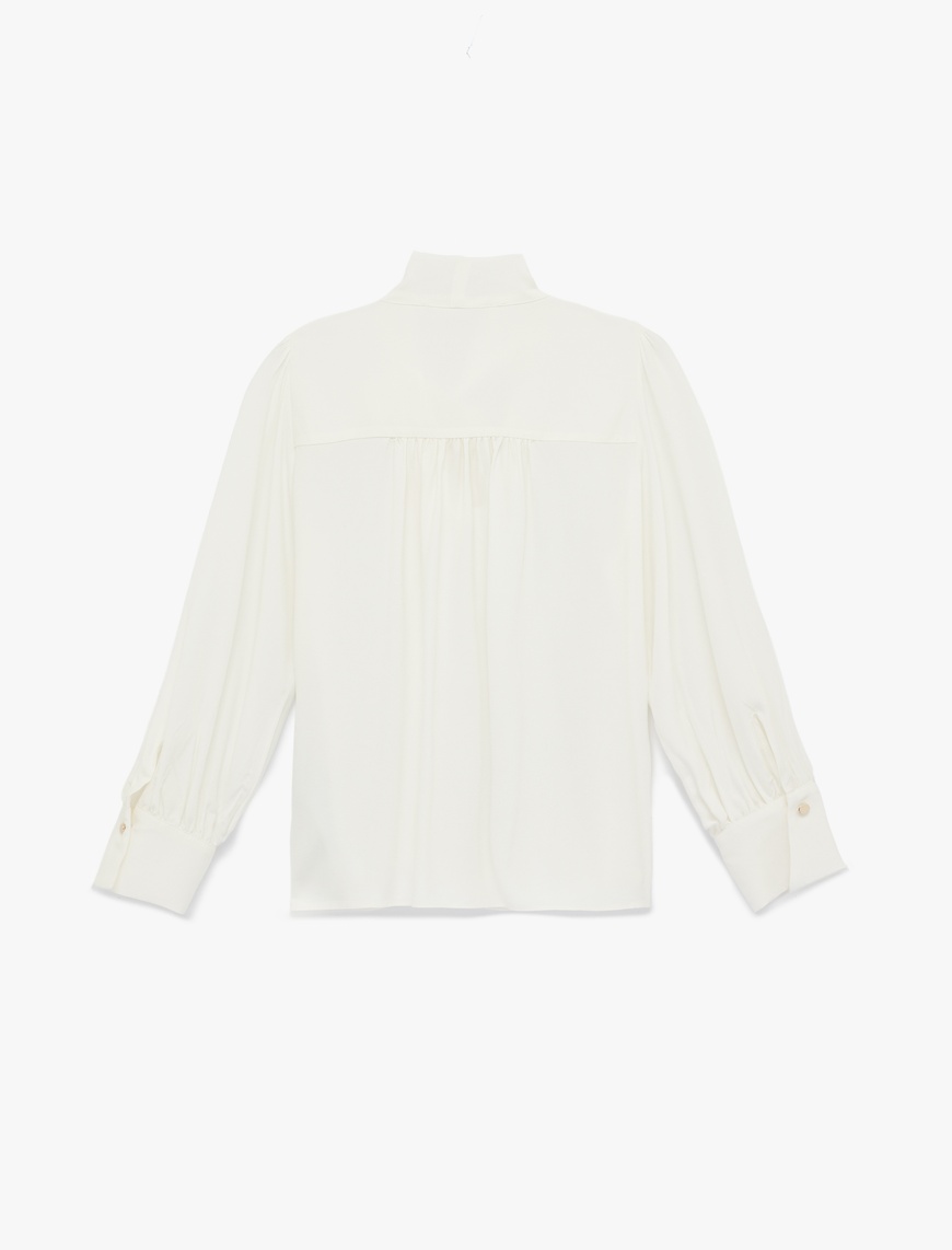 Ekru Kadın Bağlama Detaylı Viskon Uzun Kollu Fular Yaka Bluz ...