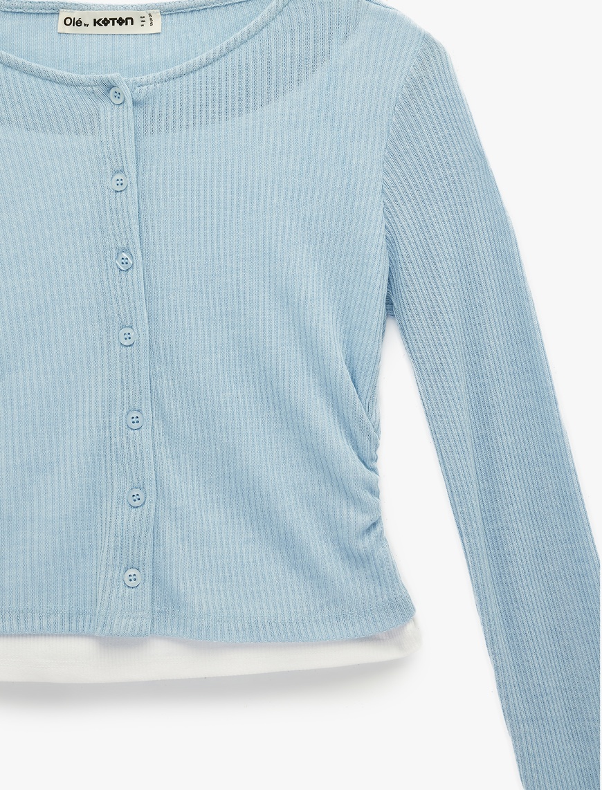 Mavi Uzun Kollu Bisiklet Yaka Düğmeli Slim Fit Hırka 6SAL90003IK | Koton