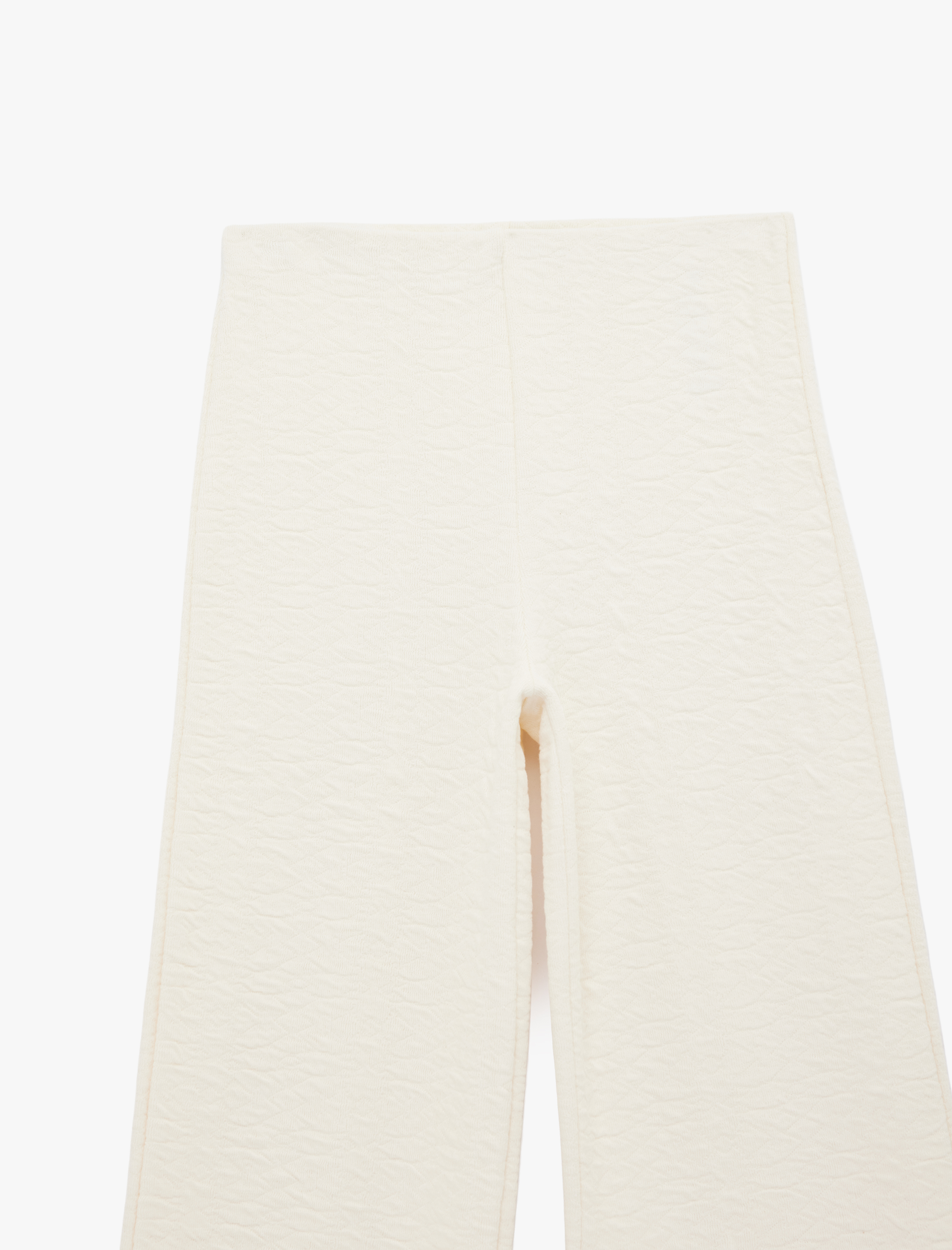 Ekru Kadın Pamuk Karışımlı Dokulu Uzun Geniş Paça Pantolon 6SAK40028EK ...