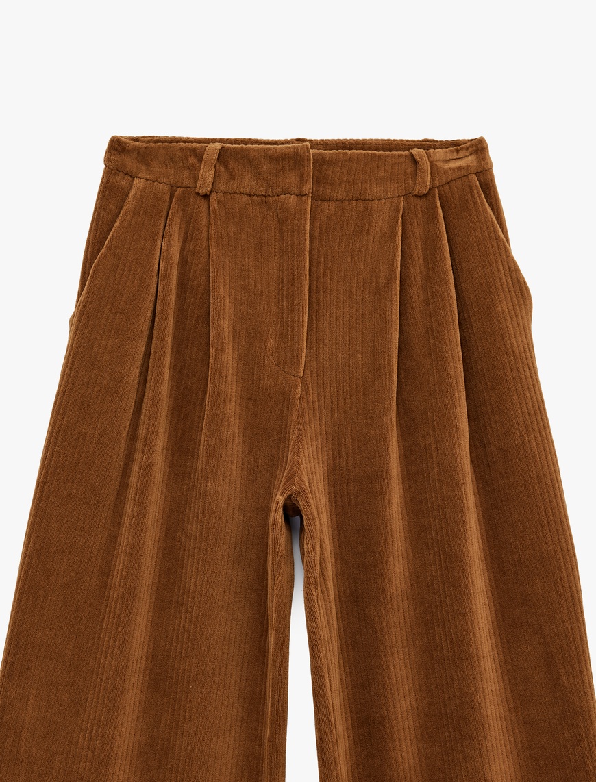 Kahve Kadın Koton X Sibil Çetinkaya - Cepli Pile Detaylı Geniş Paça ...