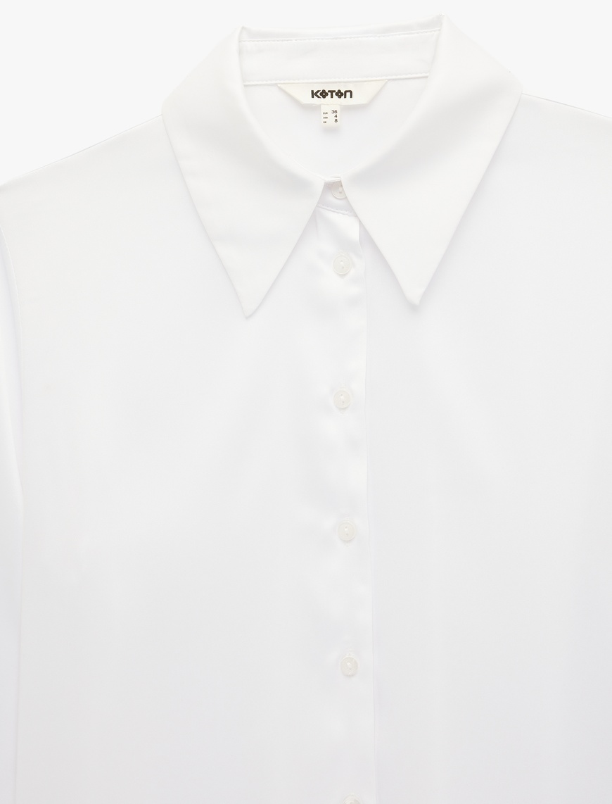 Ekru Kadın Slim Fit Uzun Kollu Düğmeli Klasik Yaka Saten Gömlek ...