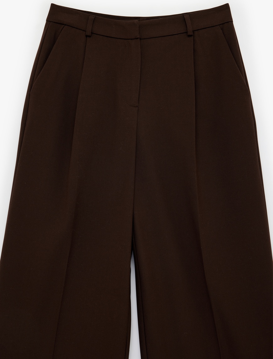 Kahve Kadın Cepli Geniş Paça Yüksek Bel Pileli Palazzo Pantolon ...