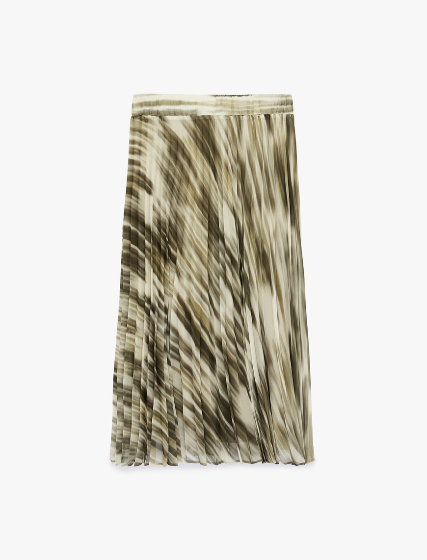 Yeşil Kadın Midi Boy Regular Fit Pileli Desenli Etek 6SAK70036UW | Koton