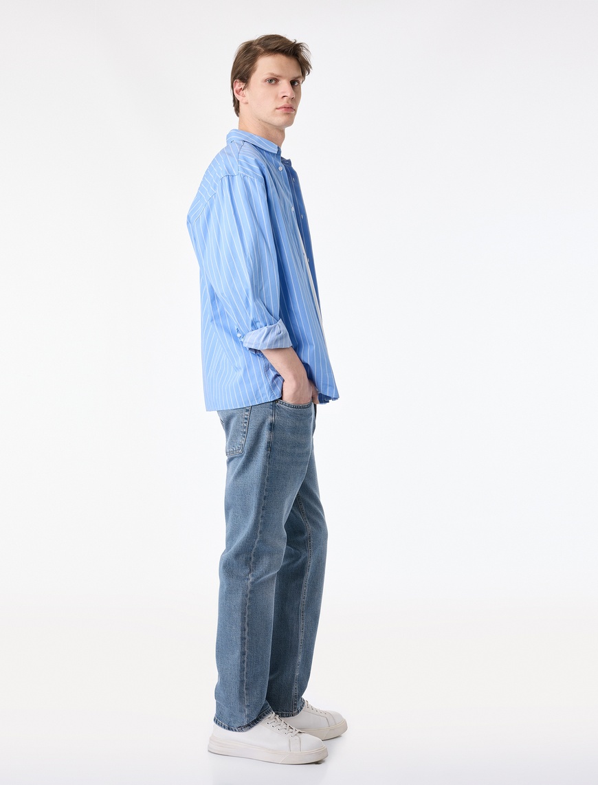 Lacivert Erkek Normal Bel Pamuklu Cepli Straight Fit Jean Pantolon ...