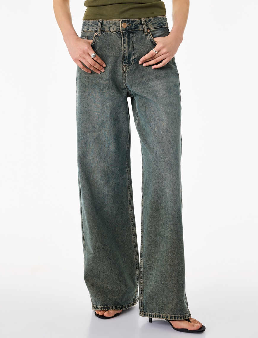 Kadın Pamuklu Bol Kalıp Düz Paça Denim Pantolon - Loose Straight Fit ...